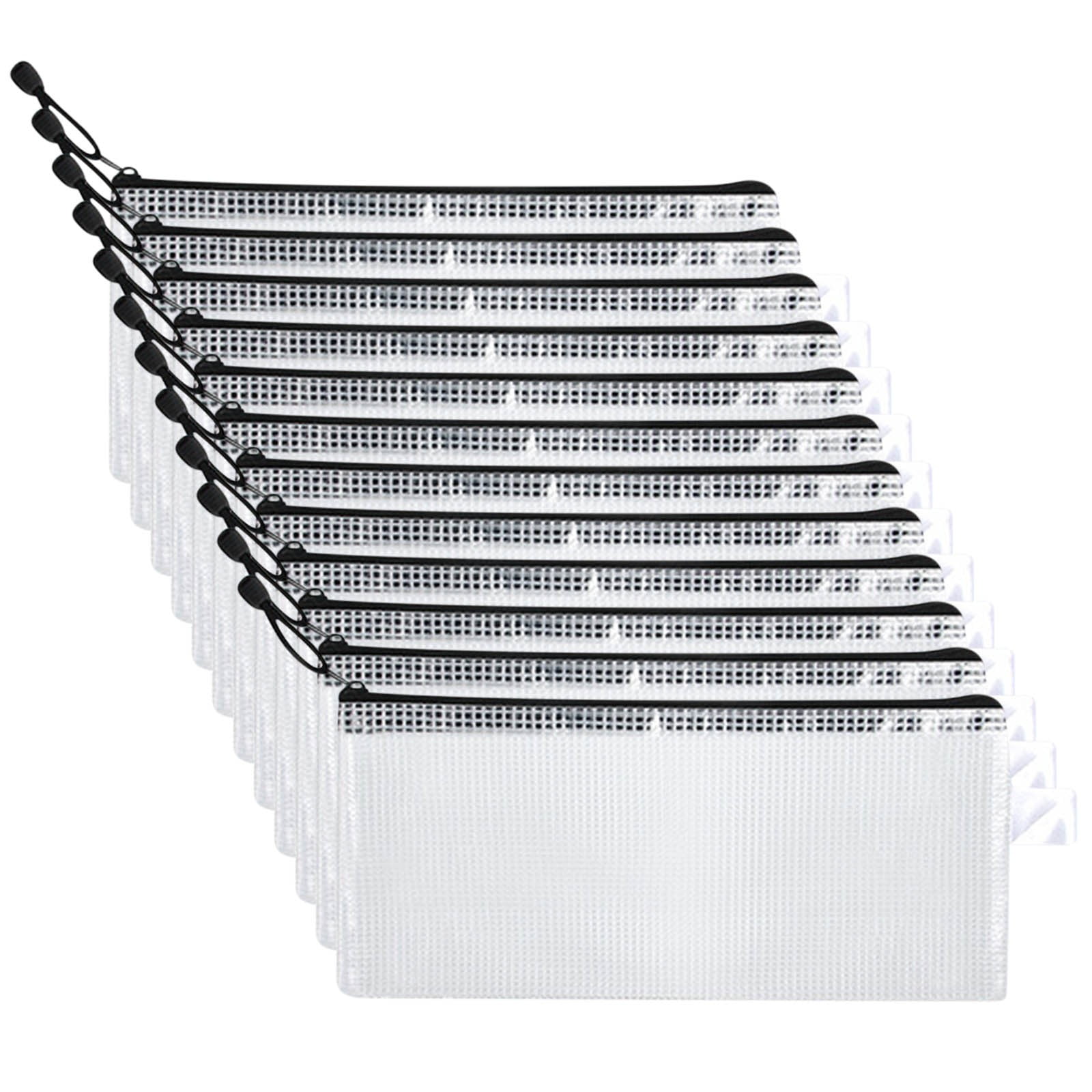 SDJMa 12 Pack Mesh Zipper Pouch, Clear Document Bag with Blank Label ...