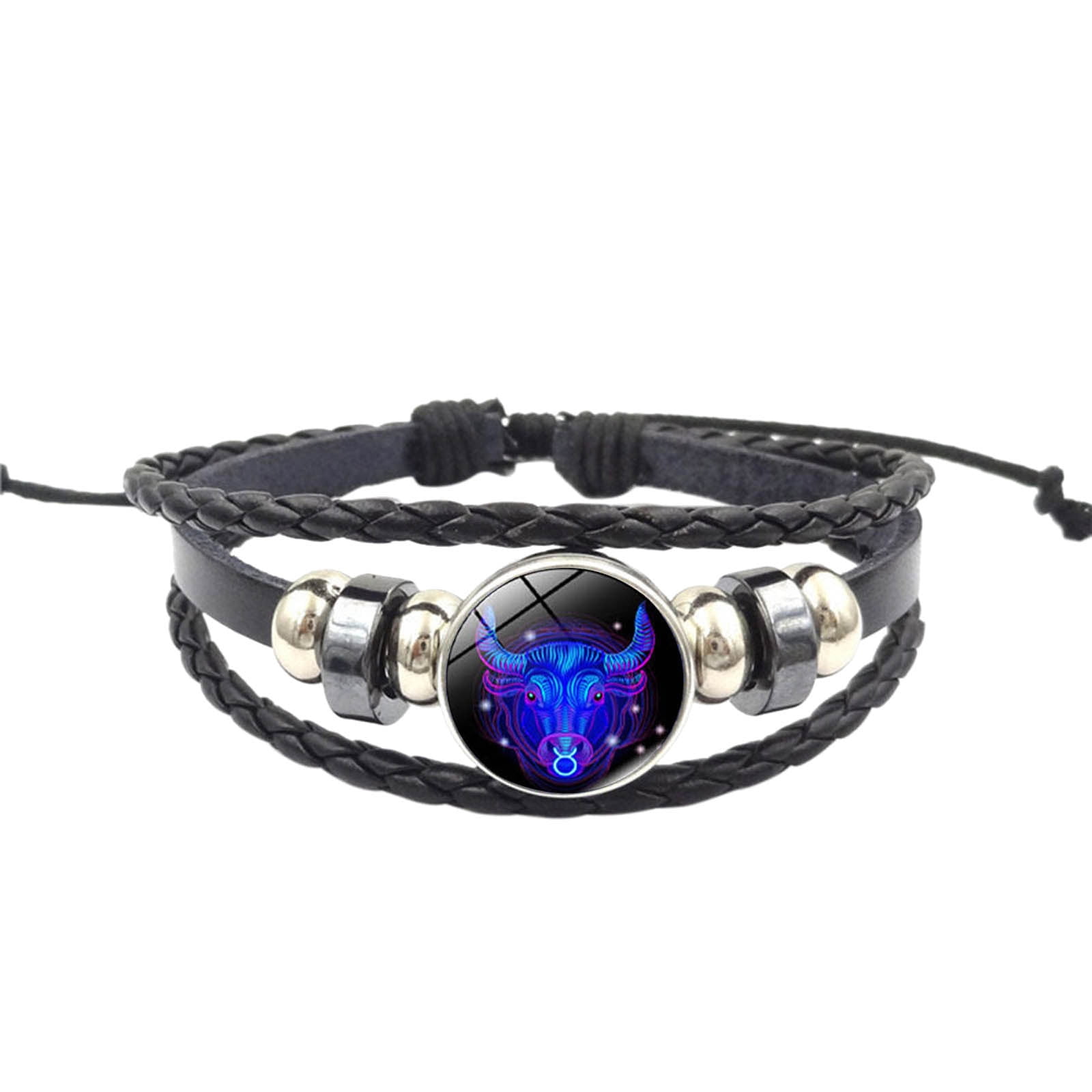 SDJMa 12 Zodiac Constellation Bracelets Leather Multilayer Braided Rope ...