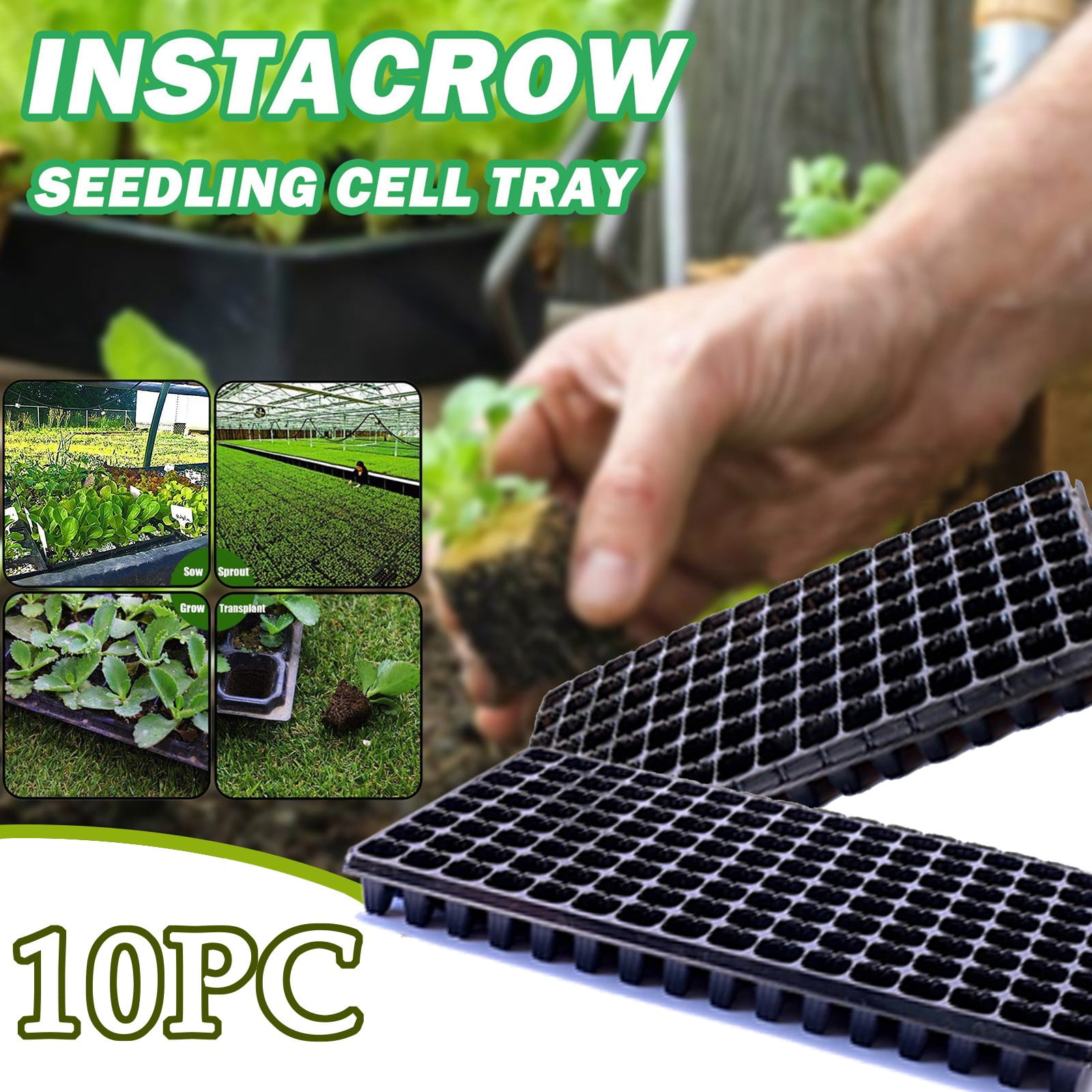 SDJMa 128 Cell, 5/10pcs-Pack Thick Durable Seedling Plastic Nursery Trays, Seed Starter Grow ...