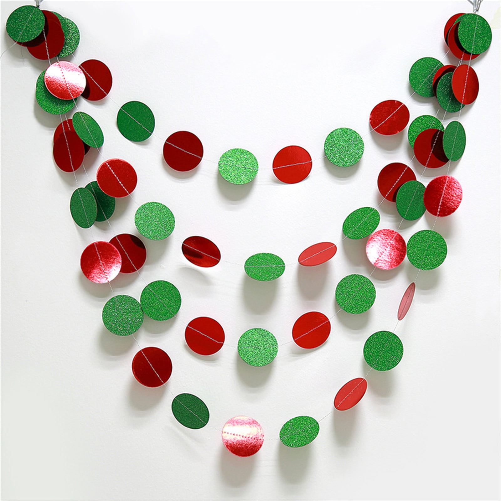 SDJMa 13 Feet Circle Dot String Paper Garland, Red and Green Glitter ...
