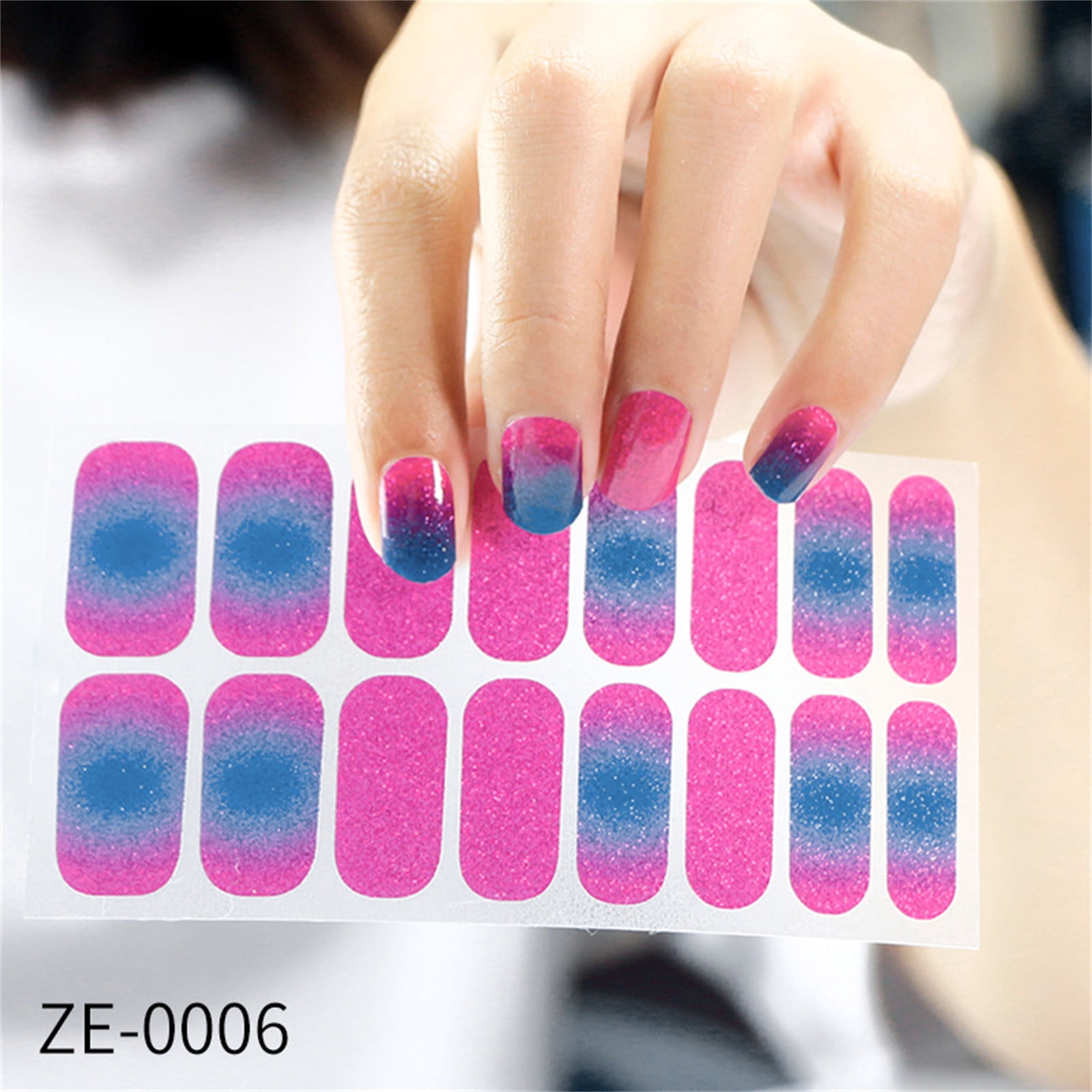 SDJMa 16 Sheets Full Wrap Nail Polish Stickers Self Adhesive Glitter ...