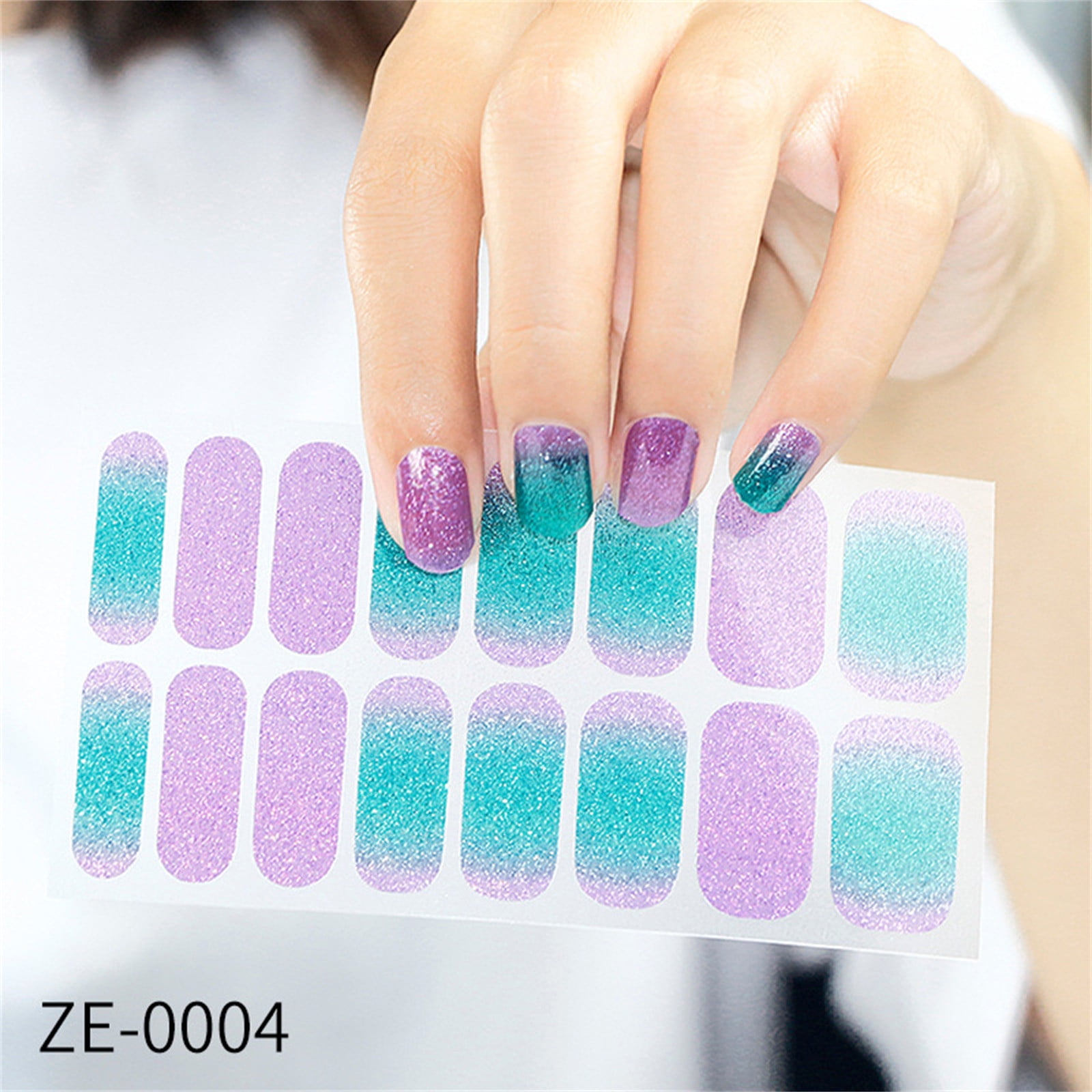 SDJMa 16 Sheets Full Wrap Nail Polish Stickers Self Adhesive Glitter ...