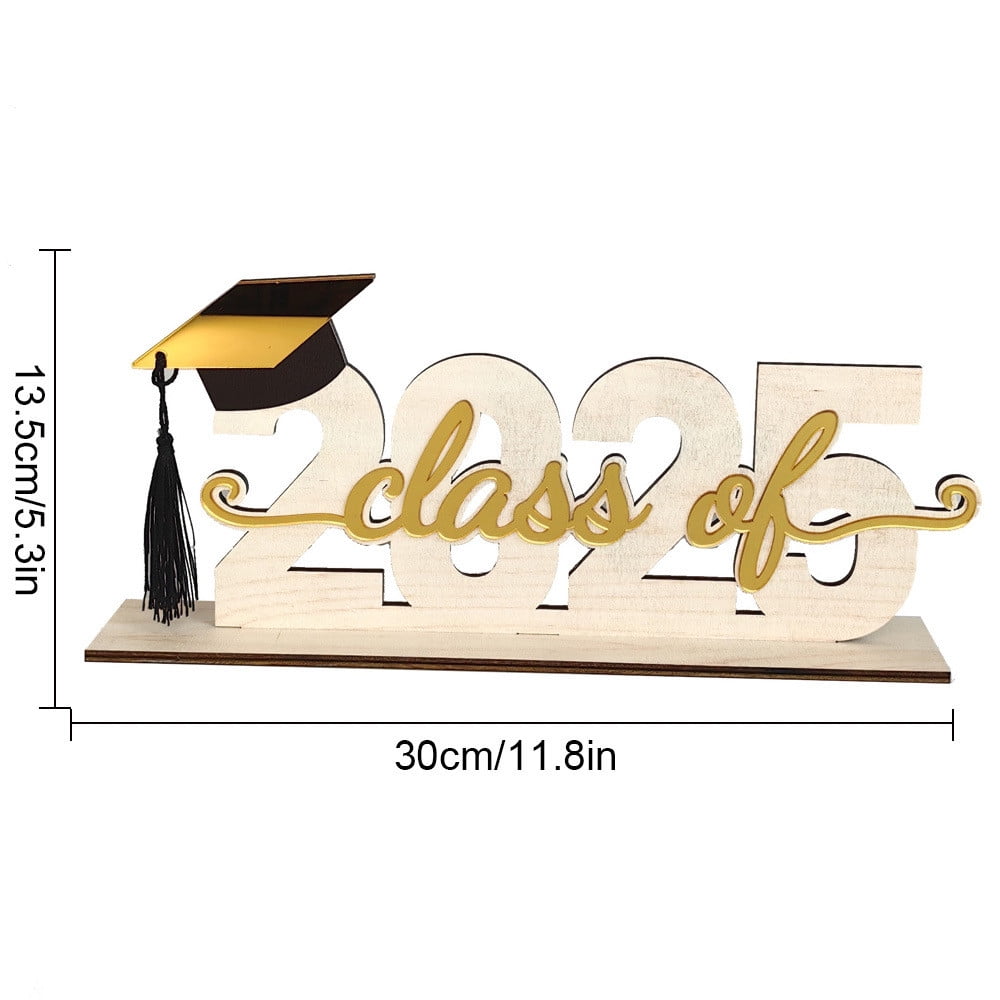 SDJMa 2025 Graduation Wooden Table Sign, Beige and Gold Class of 2025 ...