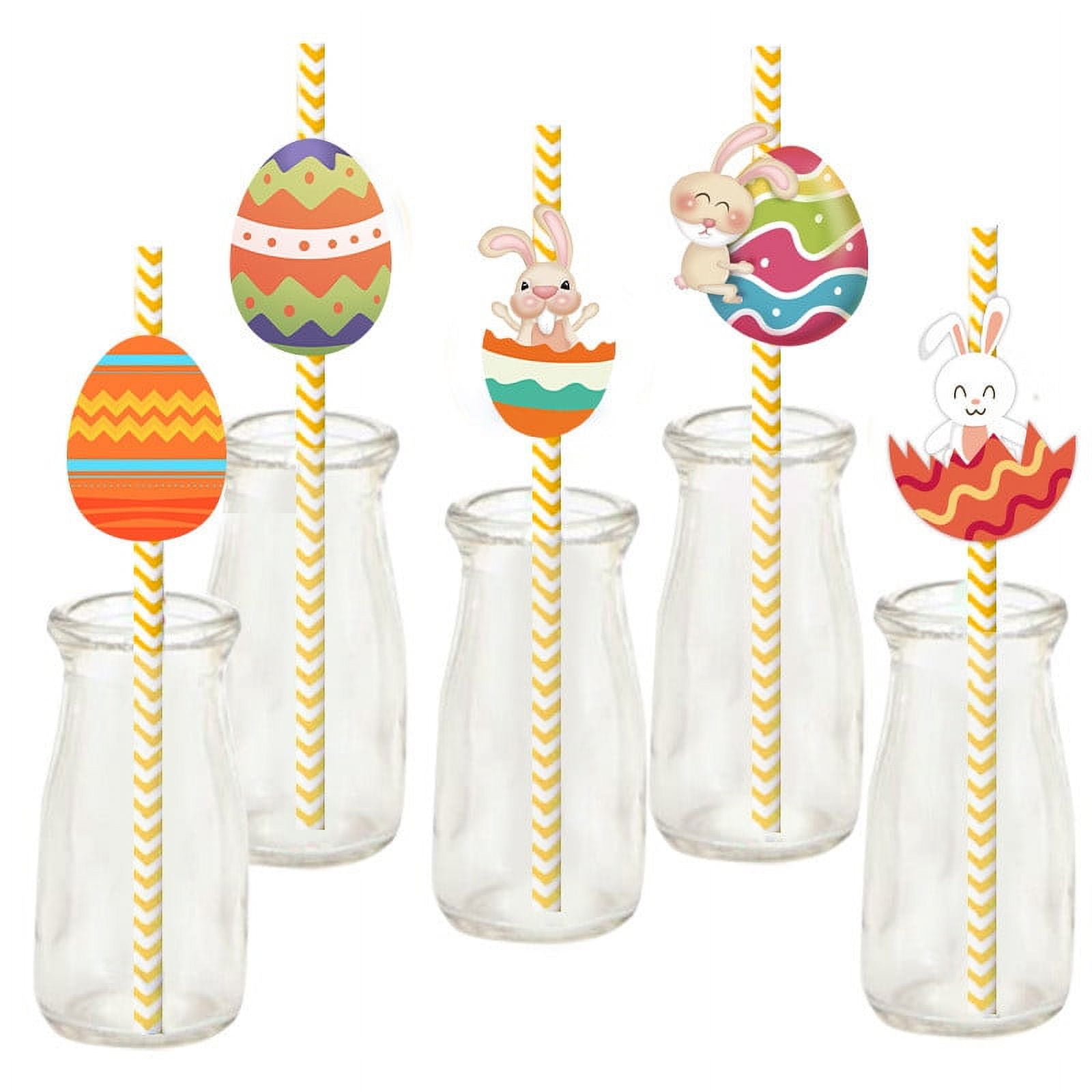 SDJMa 24 Pieces Easter Colors Paper Straws Easter Biodegradable ...