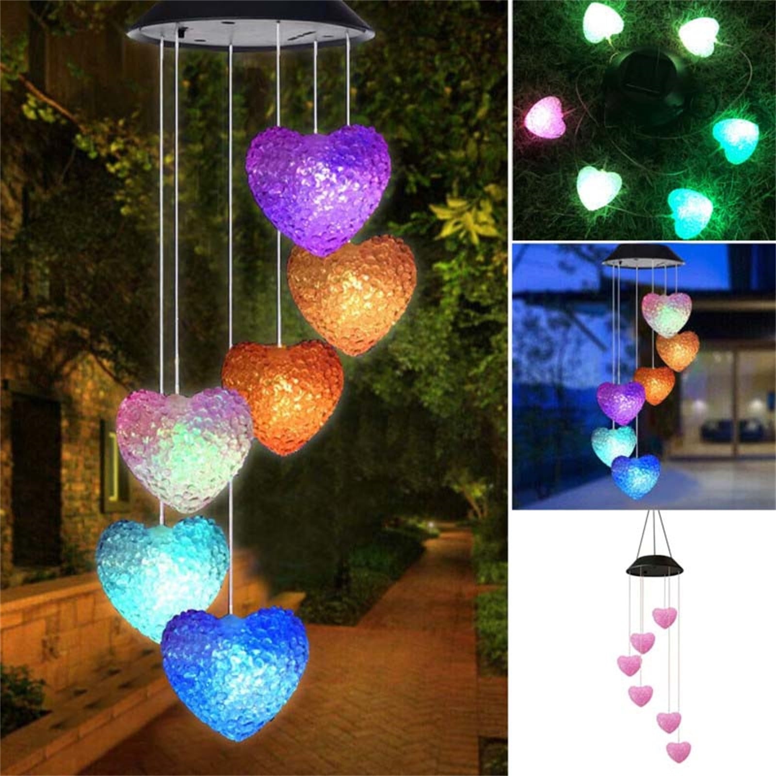 SDJMa 27.5in Heart Wind Chime, Color Changing Mobile LED Solar Wind ...