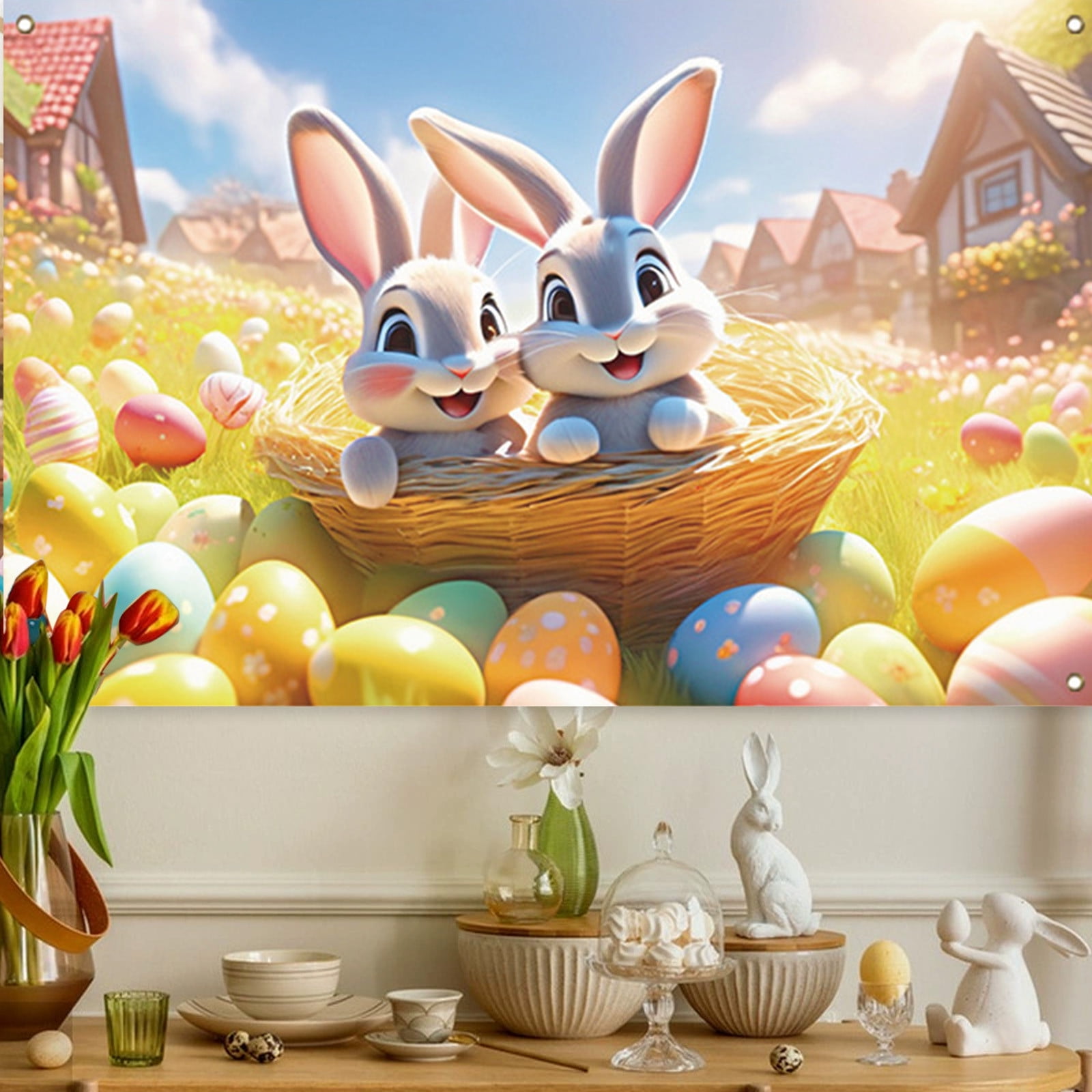 SDJMa 3.9x2.6ft Easter Bunny Backdrop for Photography, Cute Cartoon ...
