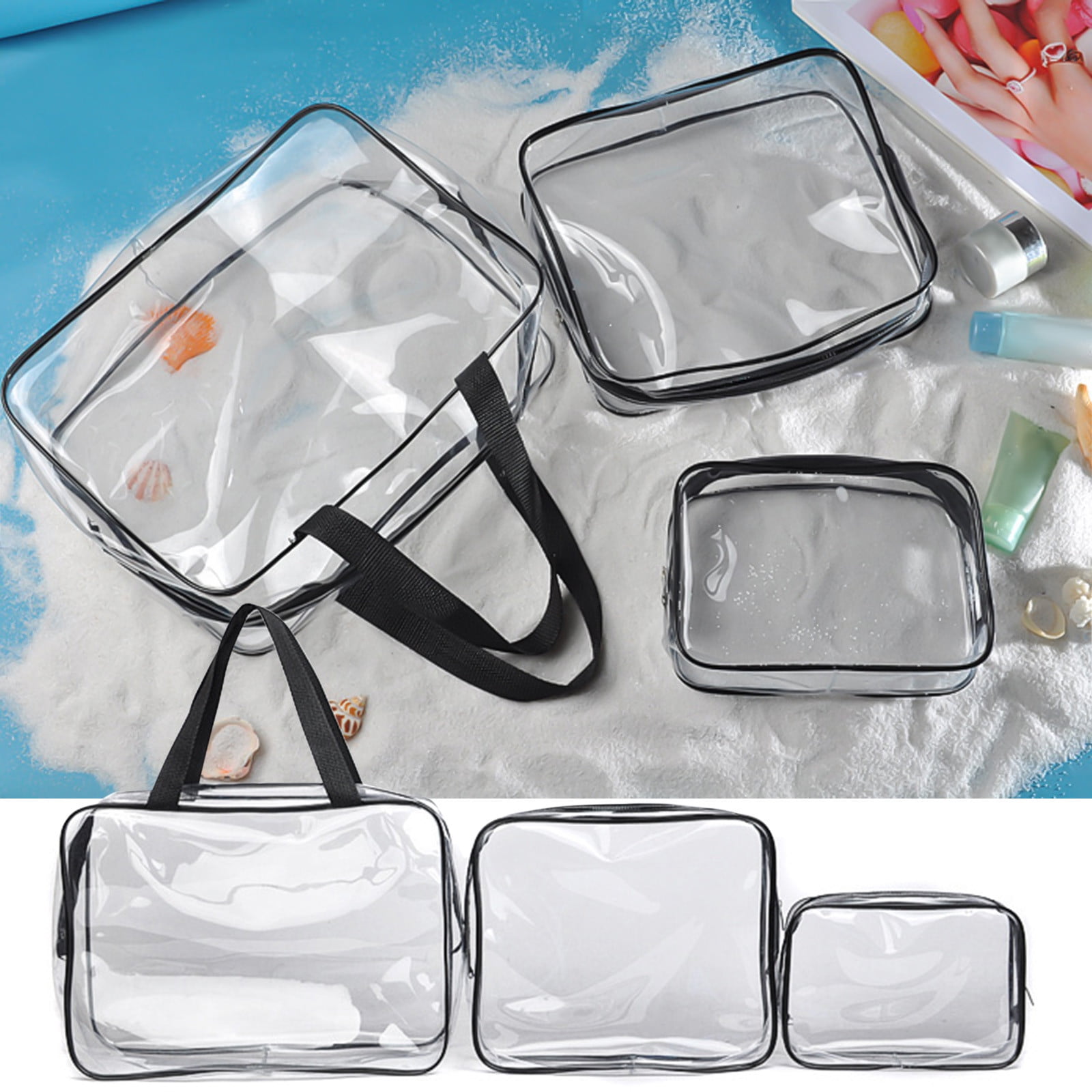 SDJMa 3 Pieces Large Clear Travel Bags for Toiletries, Thickened ...