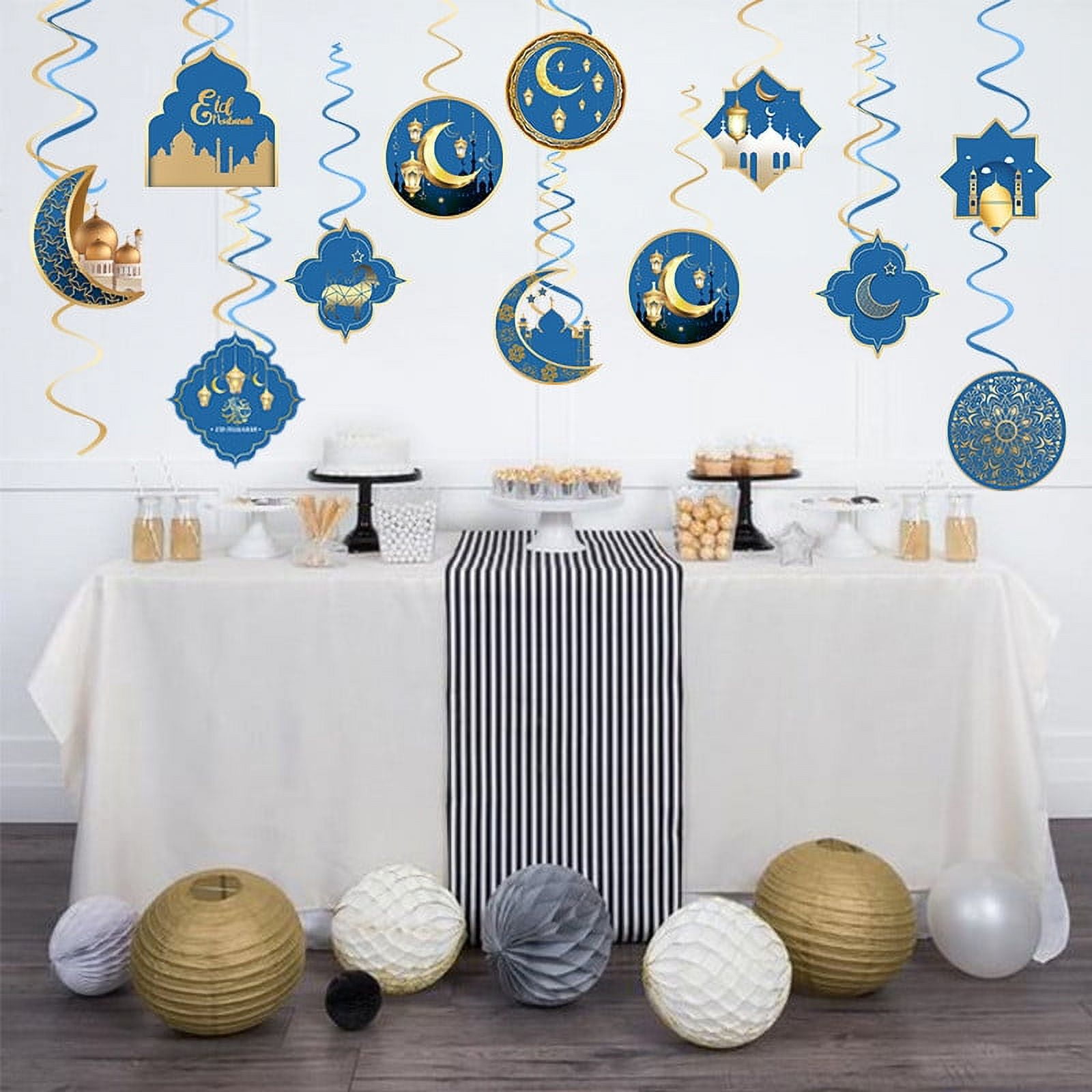 SDJMa 33 Pieces Ramadan Mubarak Decorations, Eid Mubarak Hanging Swirl ...