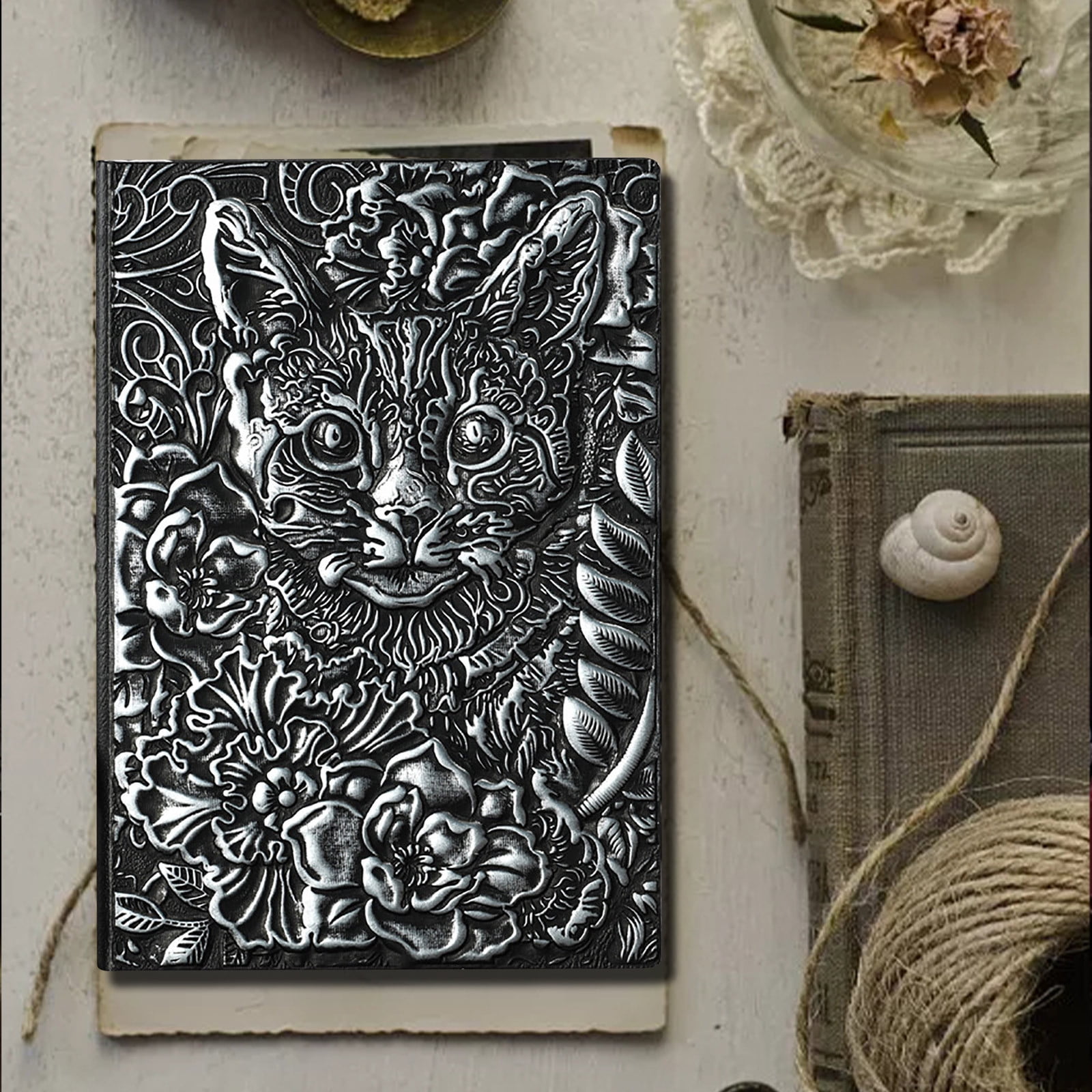 SDJMa 3D Cat Embossed Vintage Journal Writing Notebook, 5.7" x 8.4 ...