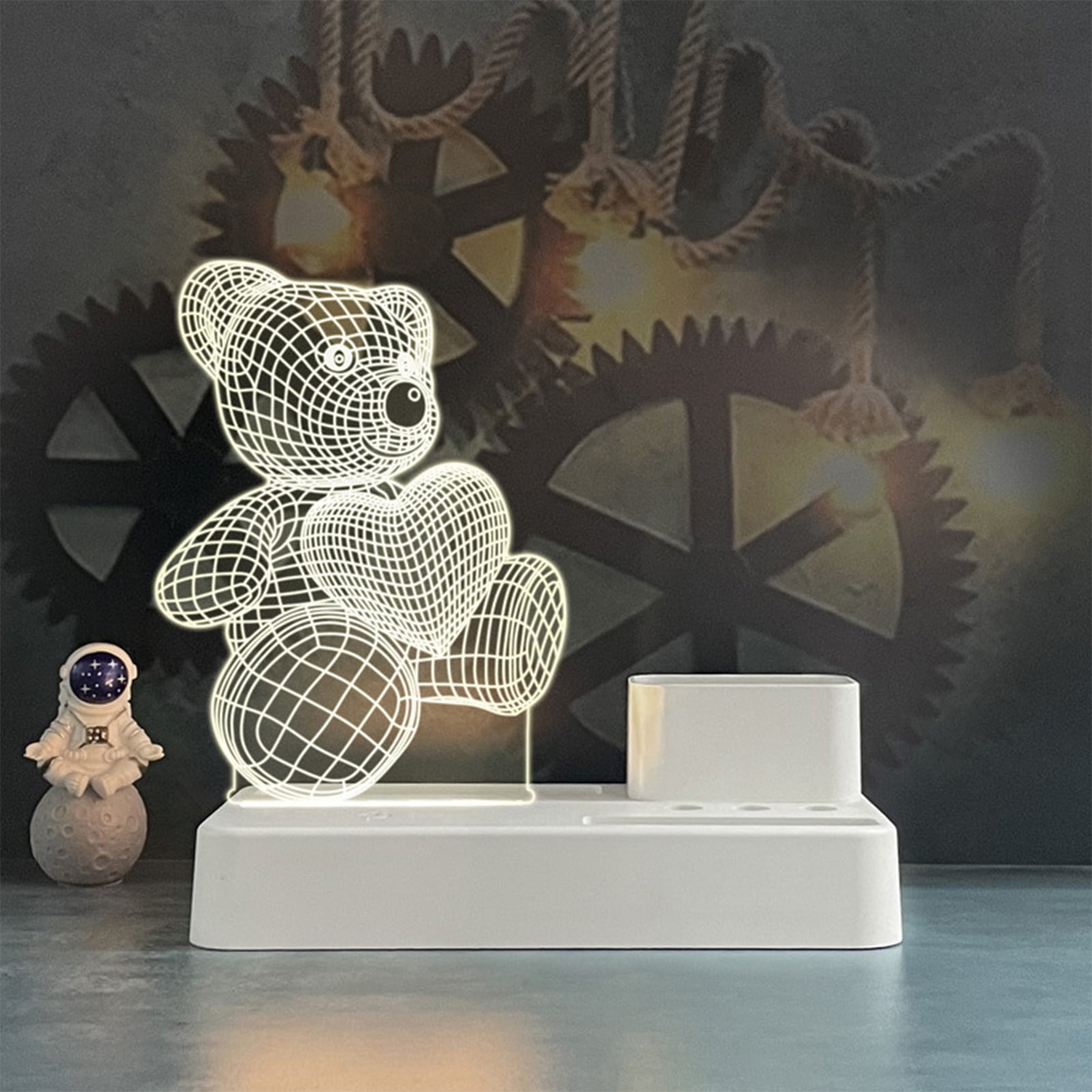 SDJMa 3D Illusion Night Light for Kids, LED Desk Lamp with Pen Holder ...