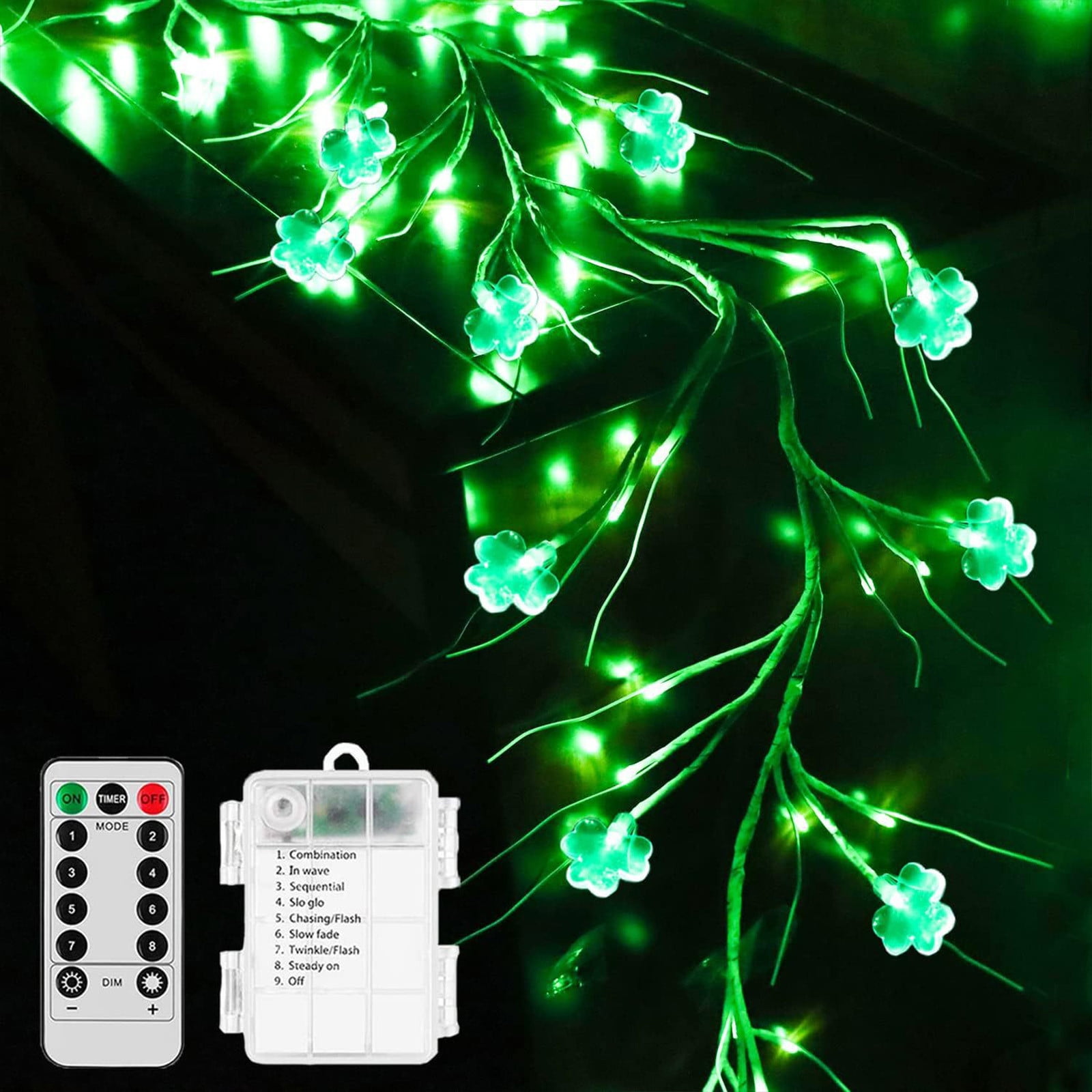 SDJMa 45 LED St Patrick's Day Shamrock String Lights, 8 Mode Battery ...