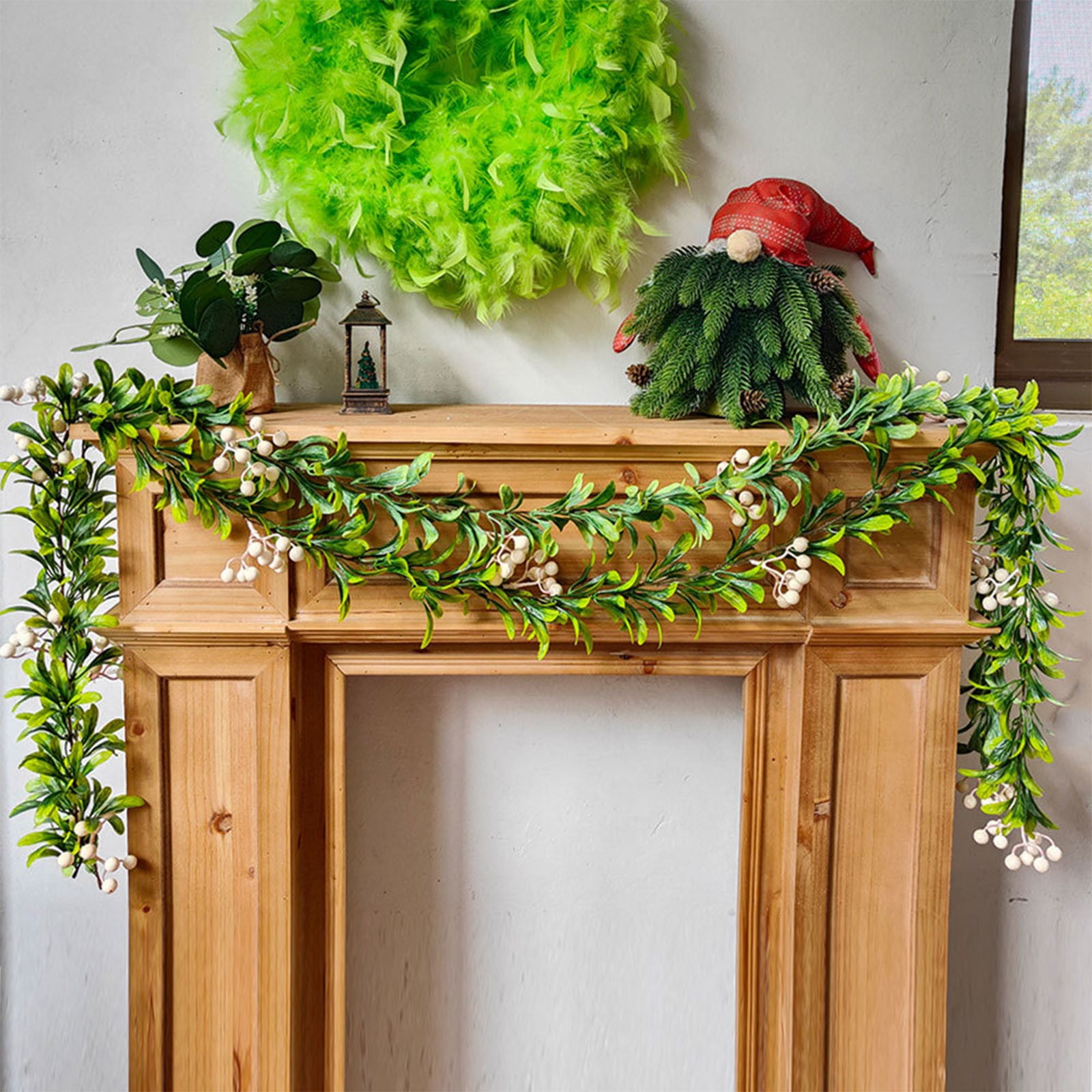 SDJMa 4Pcs 6.69Ft Mistletoe Garland with White Berries, Artificial Christmas Greenery Garland ...