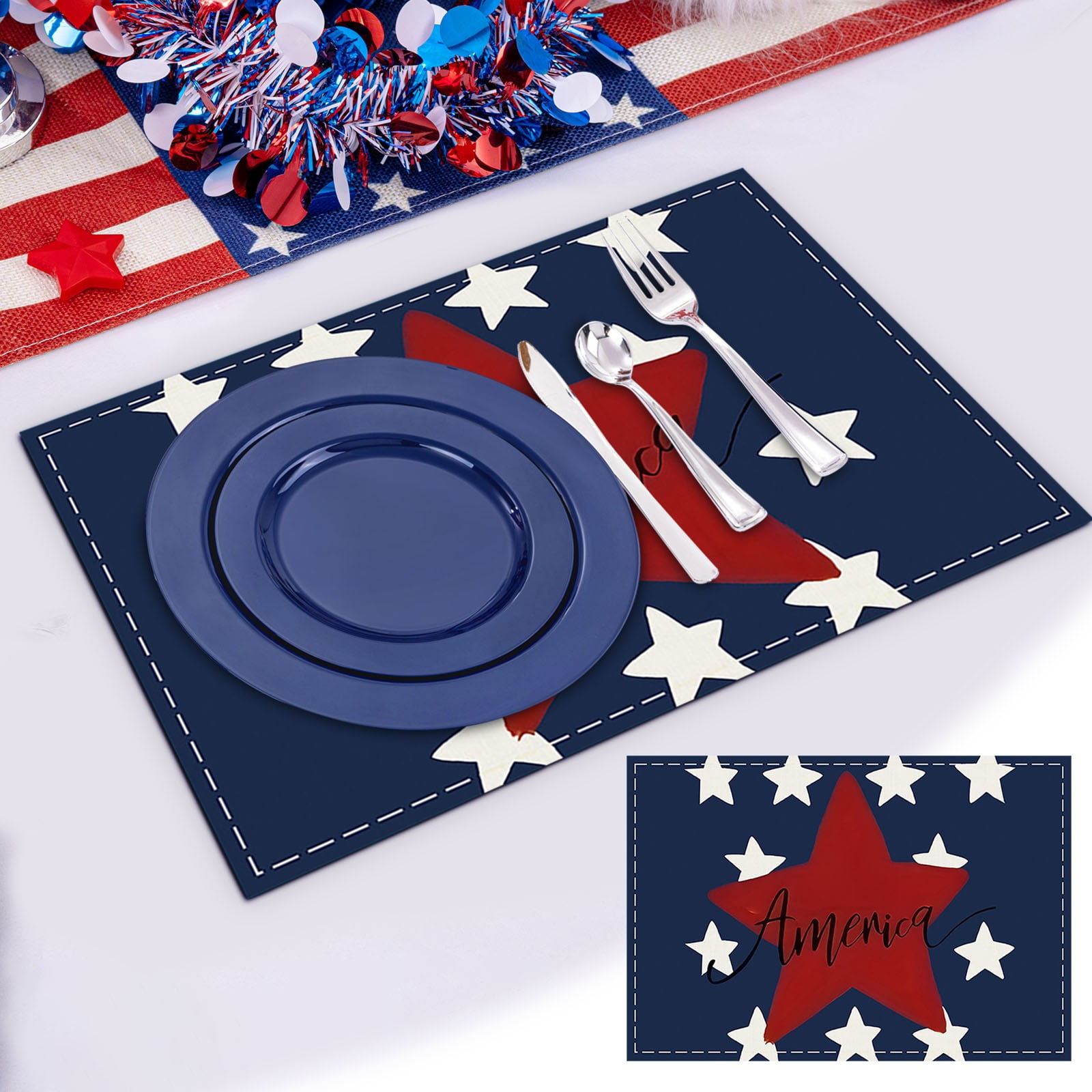 SDJMa 4th of July Patriotic Placemats Set of 4, 12x18 Inch Red White ...