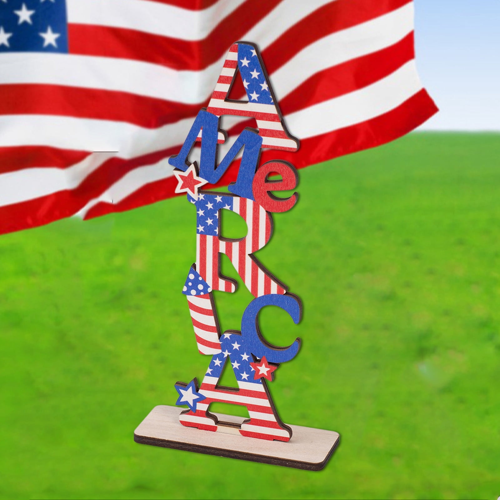 SDJMa 4th of July Patriotic Wooden Sign, Freestanding Red Blue White ...