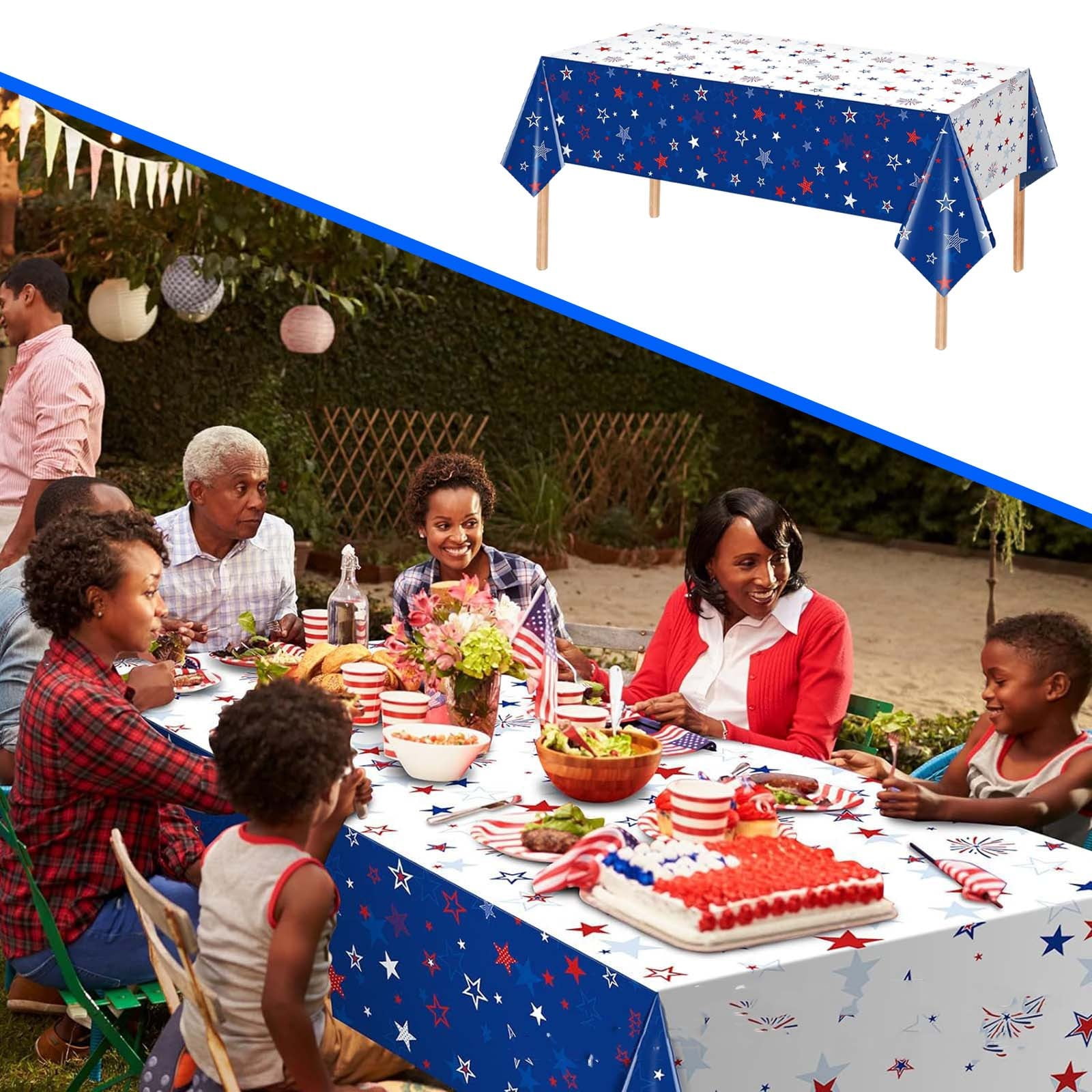 SDJMa 4th of July Tablecloth 54 x 108 Inch Stars Fireworks Plastic ...