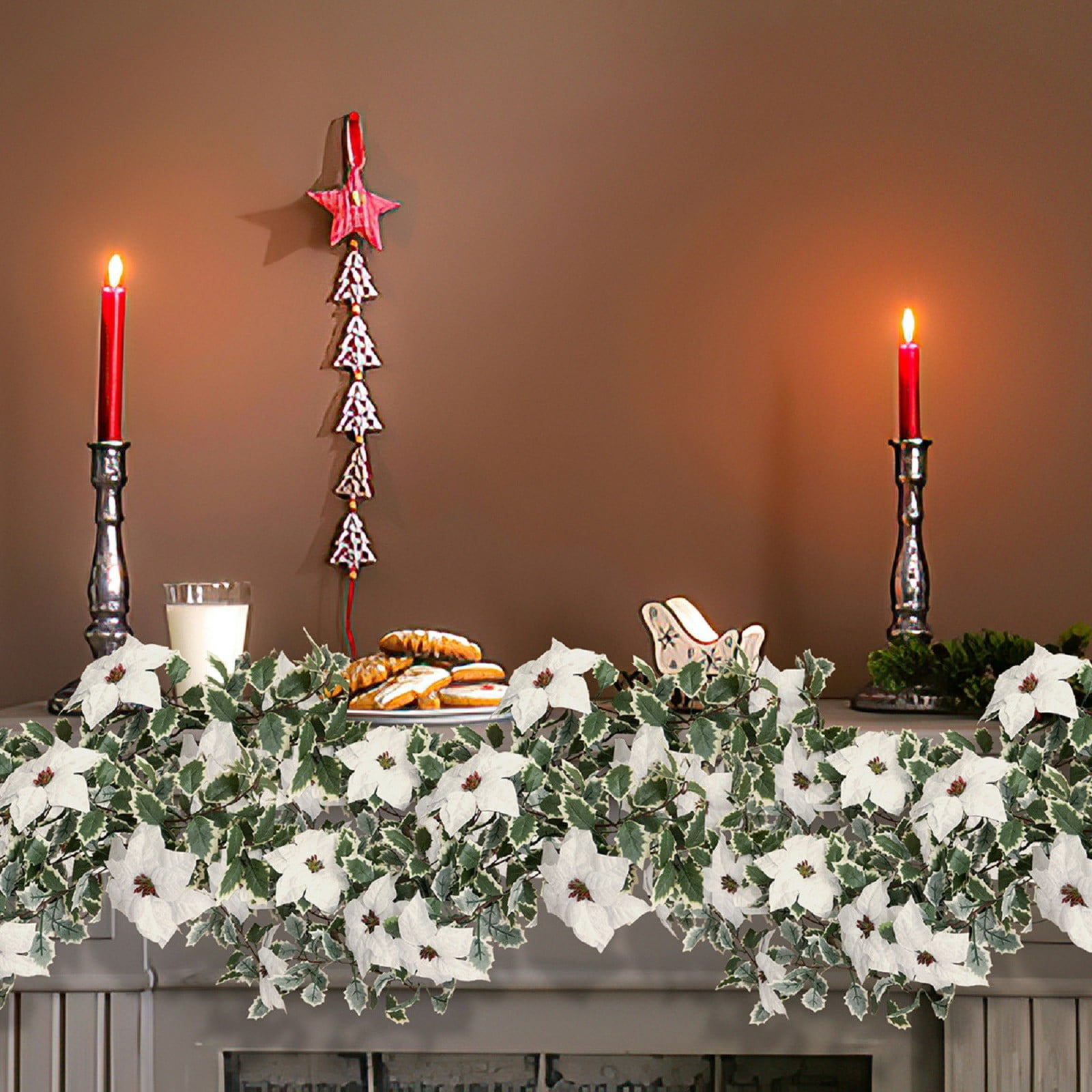 SDJMa 5.25Ft Christmas Poinsettia Garland, White Artificial Poinsettia ... SDJMa 5.25Ft Christmas Poinsettia Garland, White Artificial Poinsettia ...