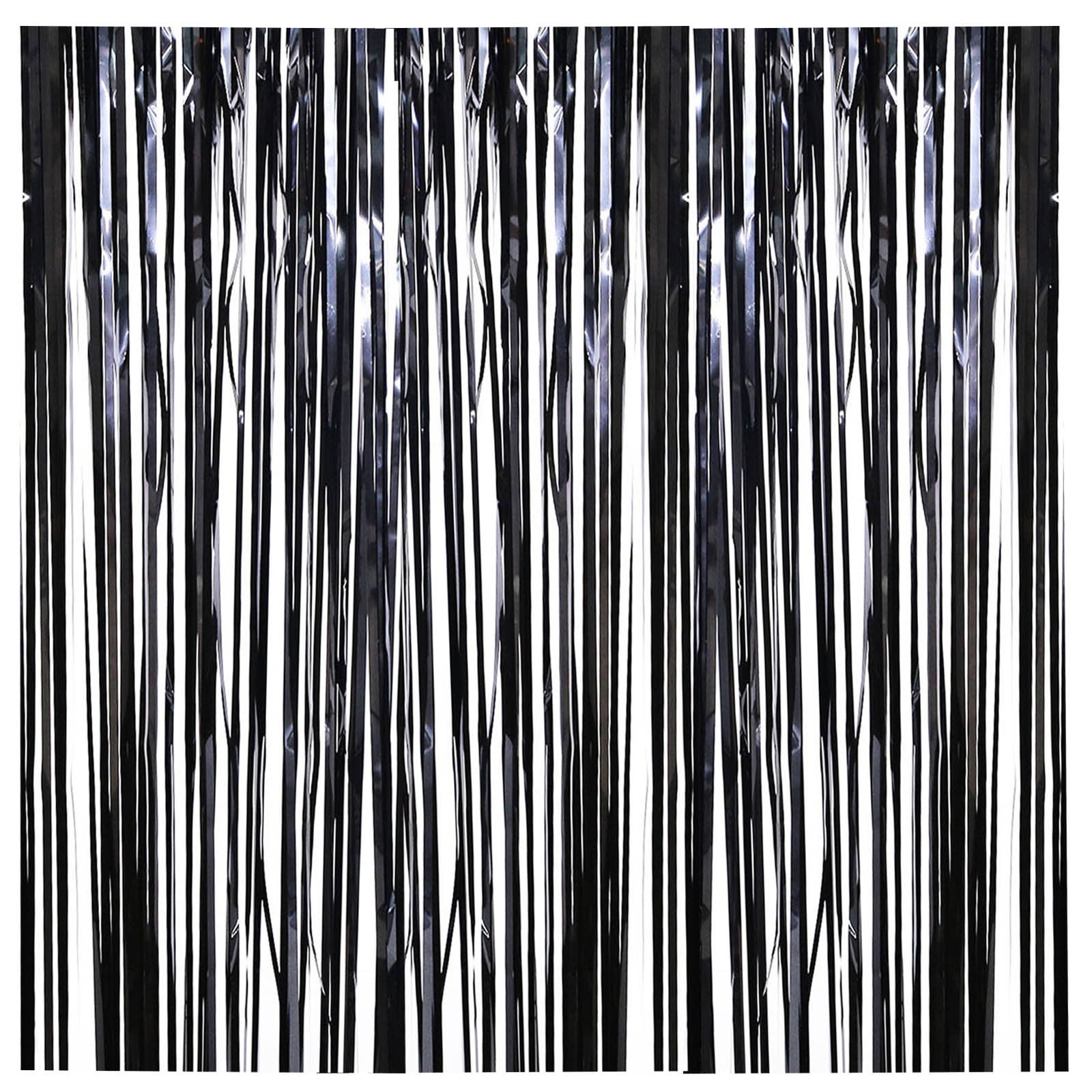 SDJMa 6.5ft x 3.2ft Black Metallic Foil Fringe Curtains, Tinsel Curtain ...
