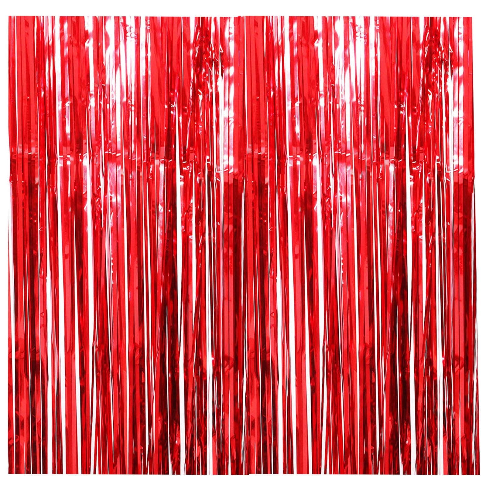 SDJMa 6.5ft x 3.2ft Red Metallic Foil Fringe Curtains, Tinsel Curtain ...