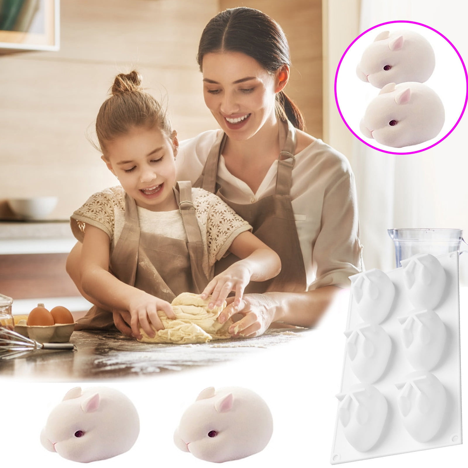 SDJMa 6 Cavity Easter Rabbit Bunny Silicone Molds Non-Stick 3D Dessert ...