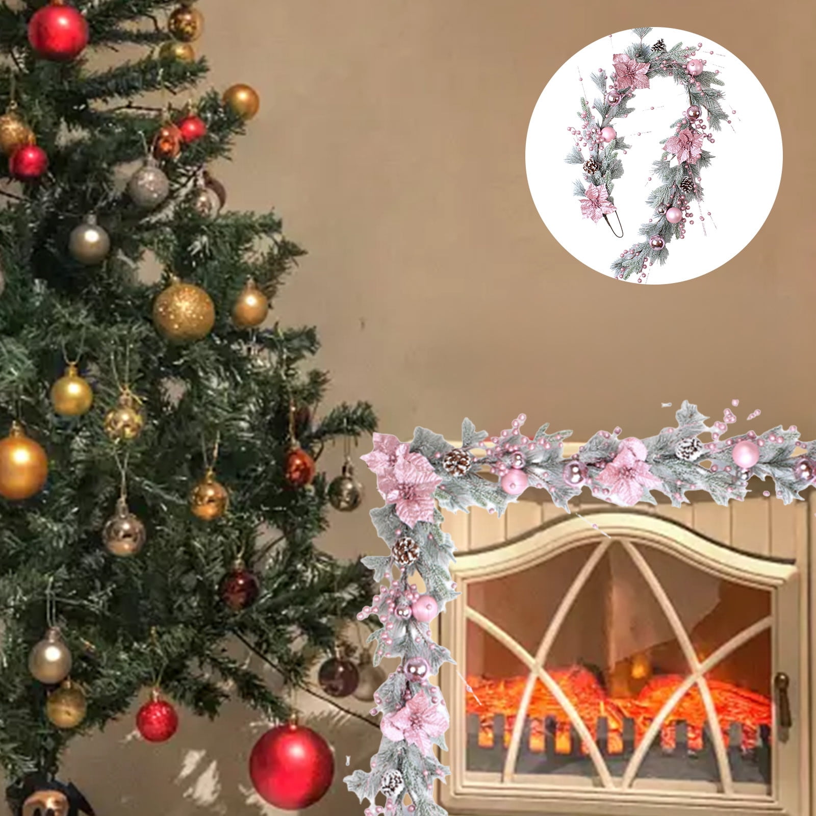 SDJMa 6Ft Christmas Poinsettia Garland, Snow Flocked Artificial ... SDJMa 6Ft Christmas Poinsettia Garland, Snow Flocked Artificial ...
