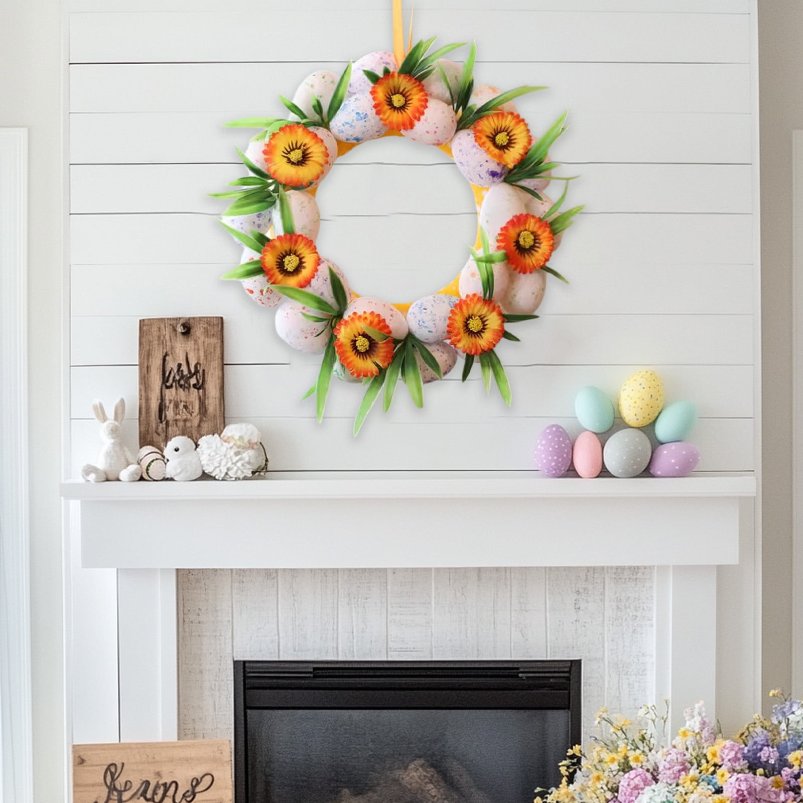 SDJMa 8 Inch Small Easter Egg Wreath for Front Door, Mini Pastel Eggs ...