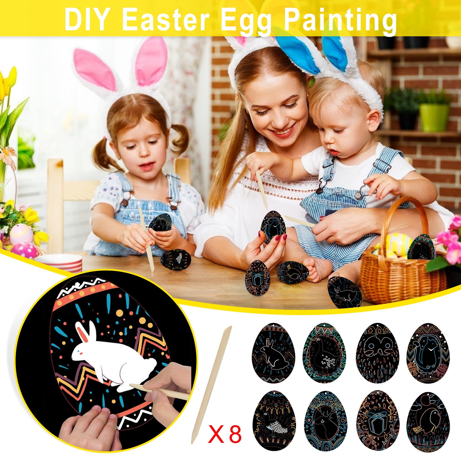SDJMa 8 Pieces Scratch Paper Easter Scratch Craft Art Easter Day Ornaments Colorful Scratch ...