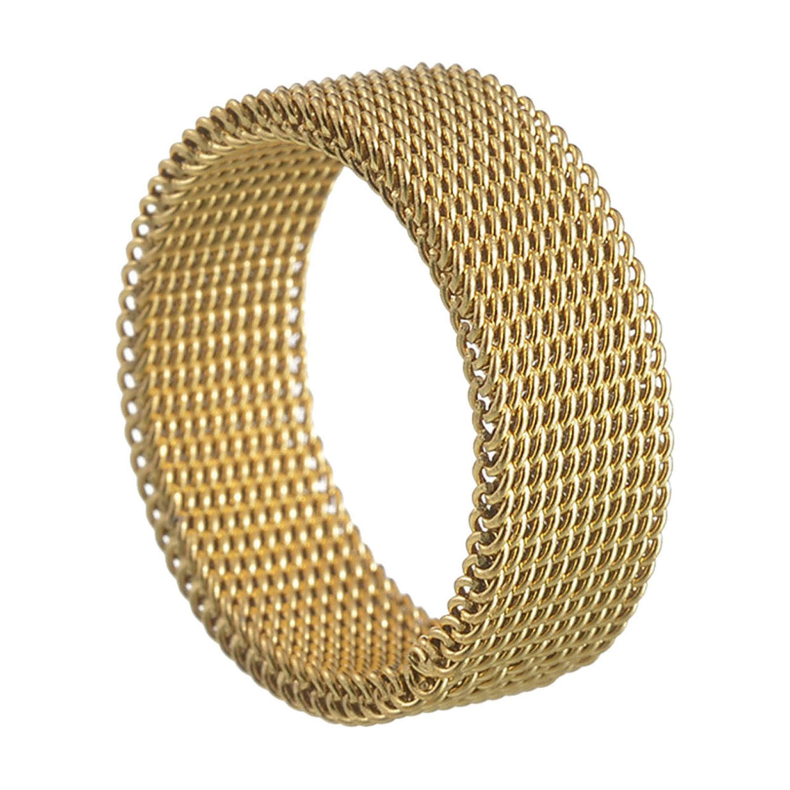SDJMa 8mm Flexible Stainless Steel Screen Mens Womens Ring, Woven Mesh ...