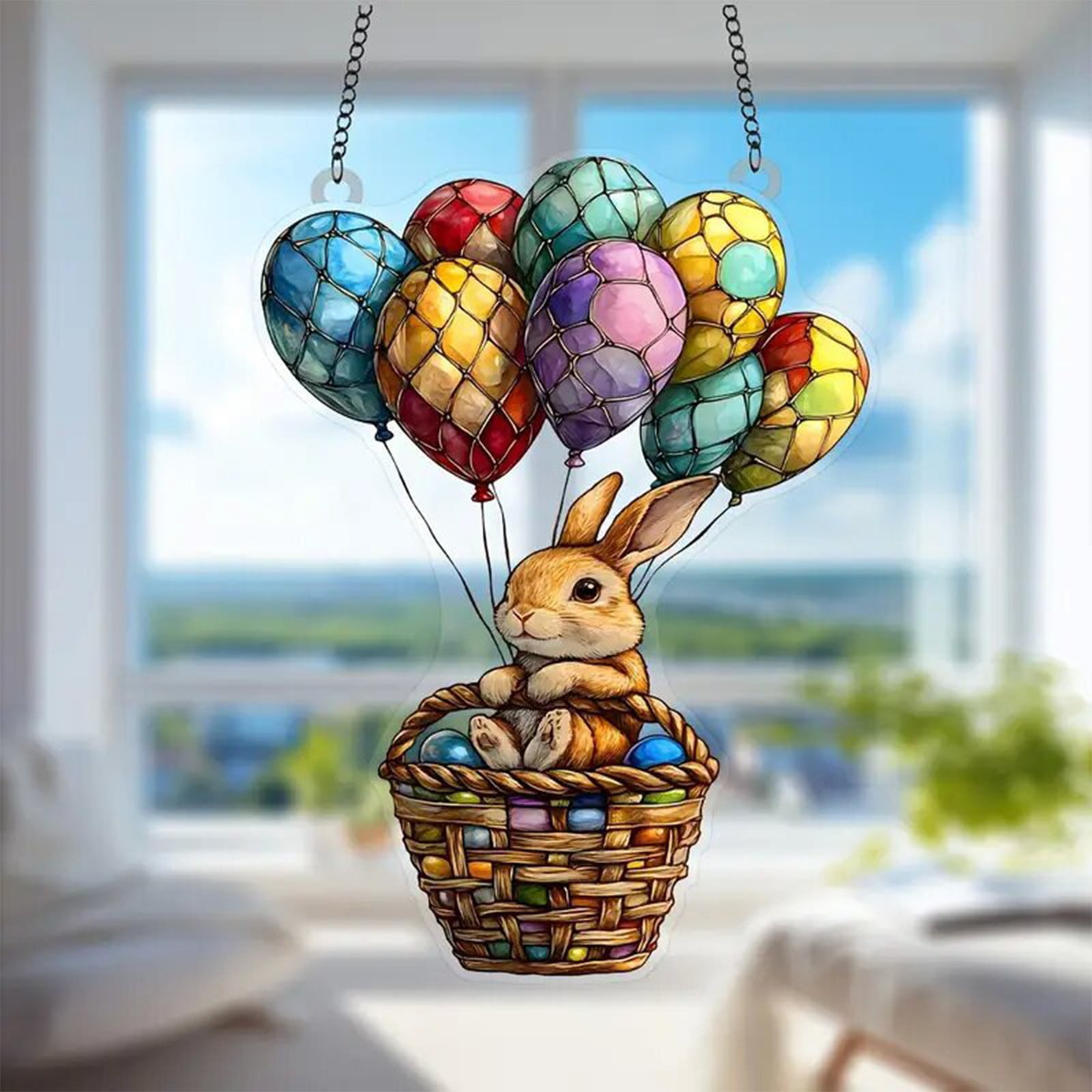 SDJMa 9" Easter Bunny Rabbit Egg Hot Air Balloon Acrylic Stained Glass ...