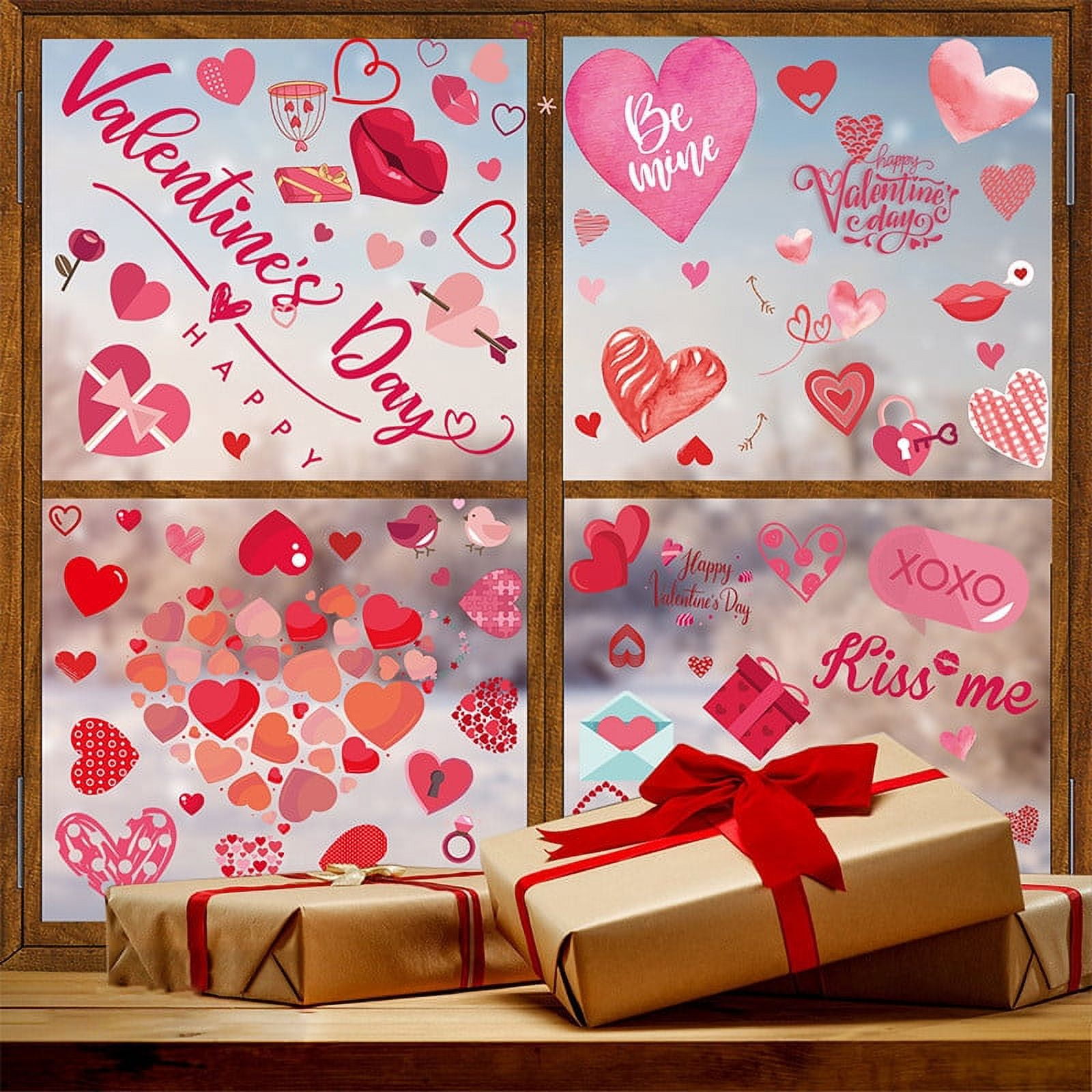 SDJMa 9 Sheets Valentine's Day Window Cling, Removable Double-Sided ...