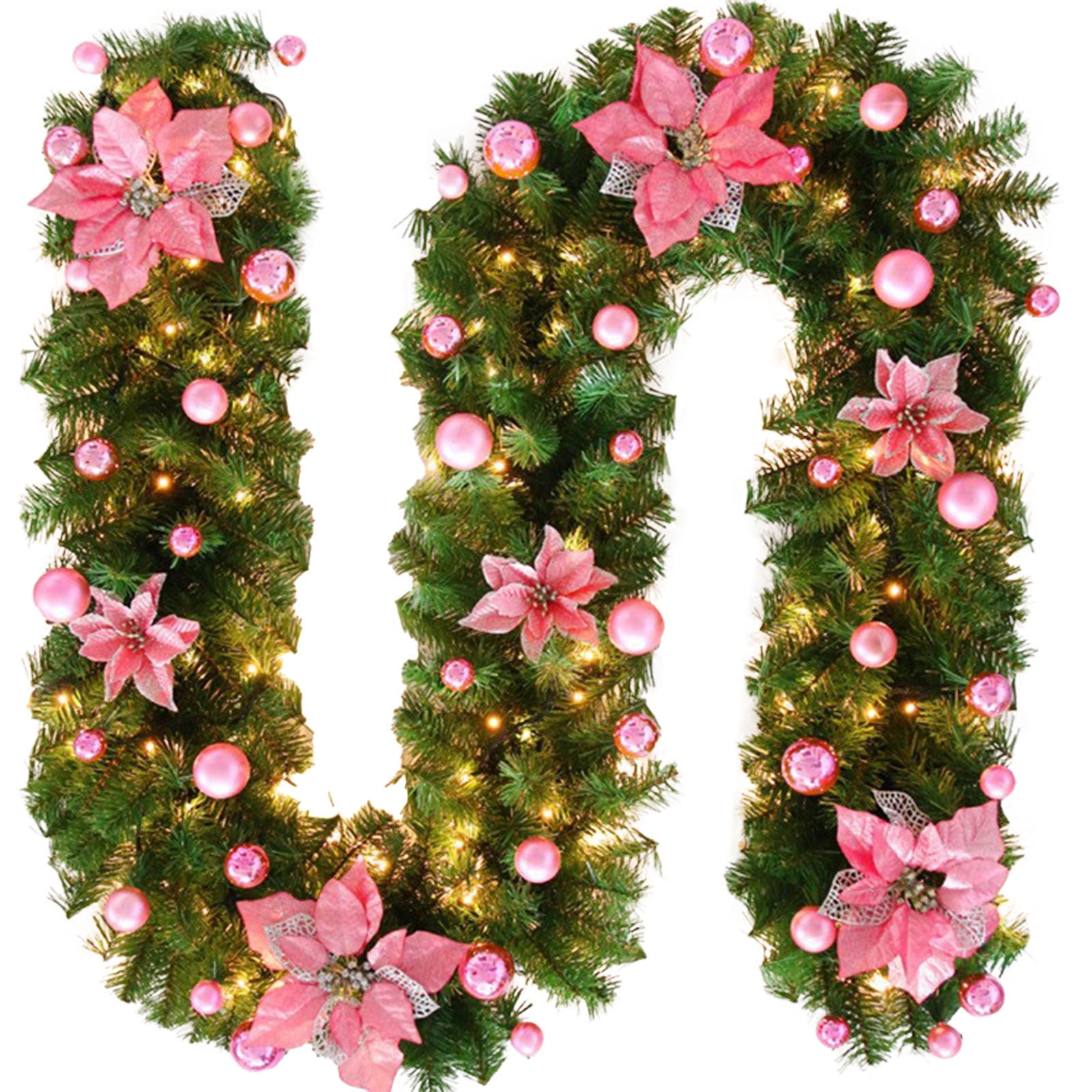 SDJMa 9FT Pink Poinsettia Flowers Christmas Balls Garland with String ... SDJMa 9FT Pink Poinsettia Flowers Christmas Balls Garland with String ...