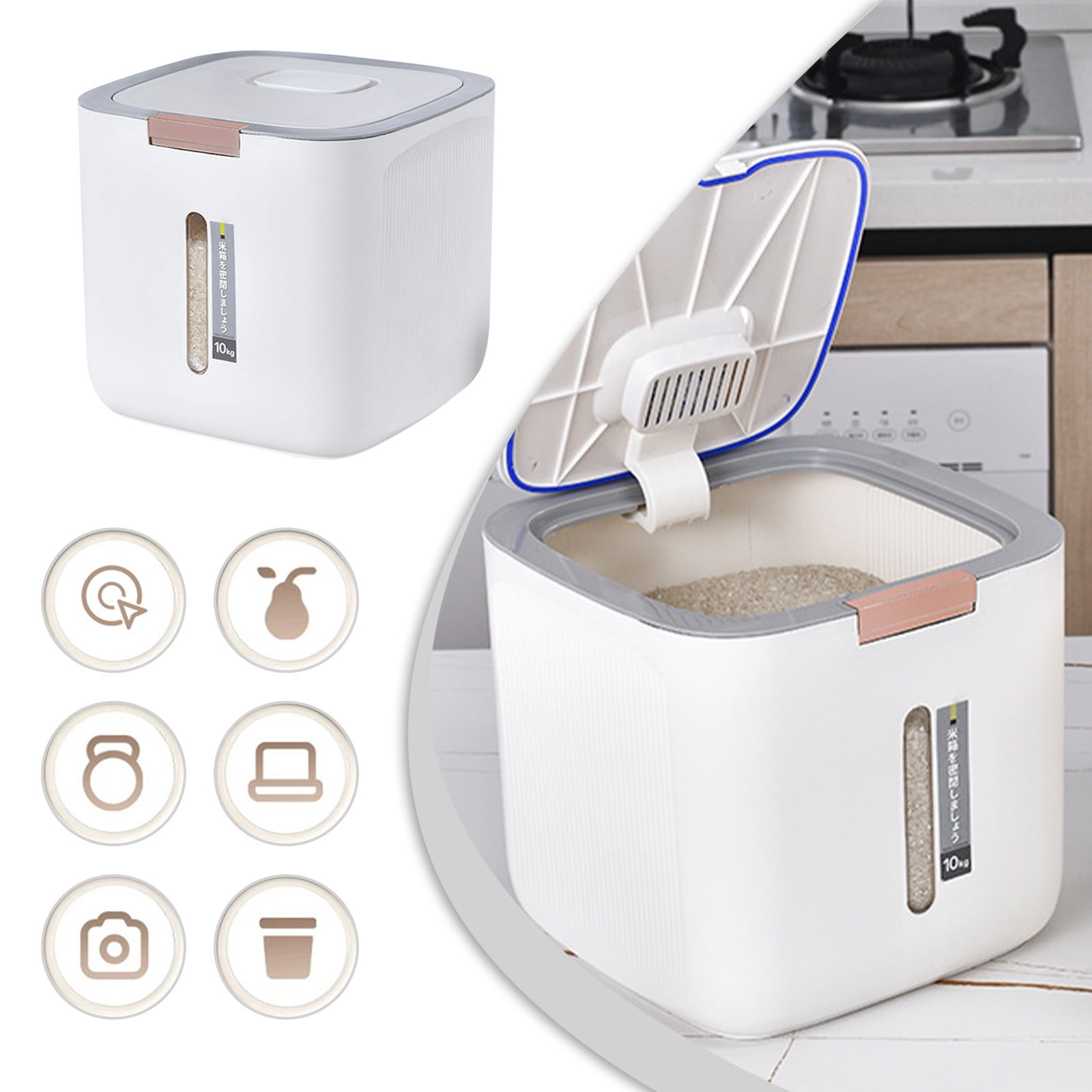SDJMa Airtight Rice Dispenser, Rice Bucket for Cereal Grain Flour Rice ...