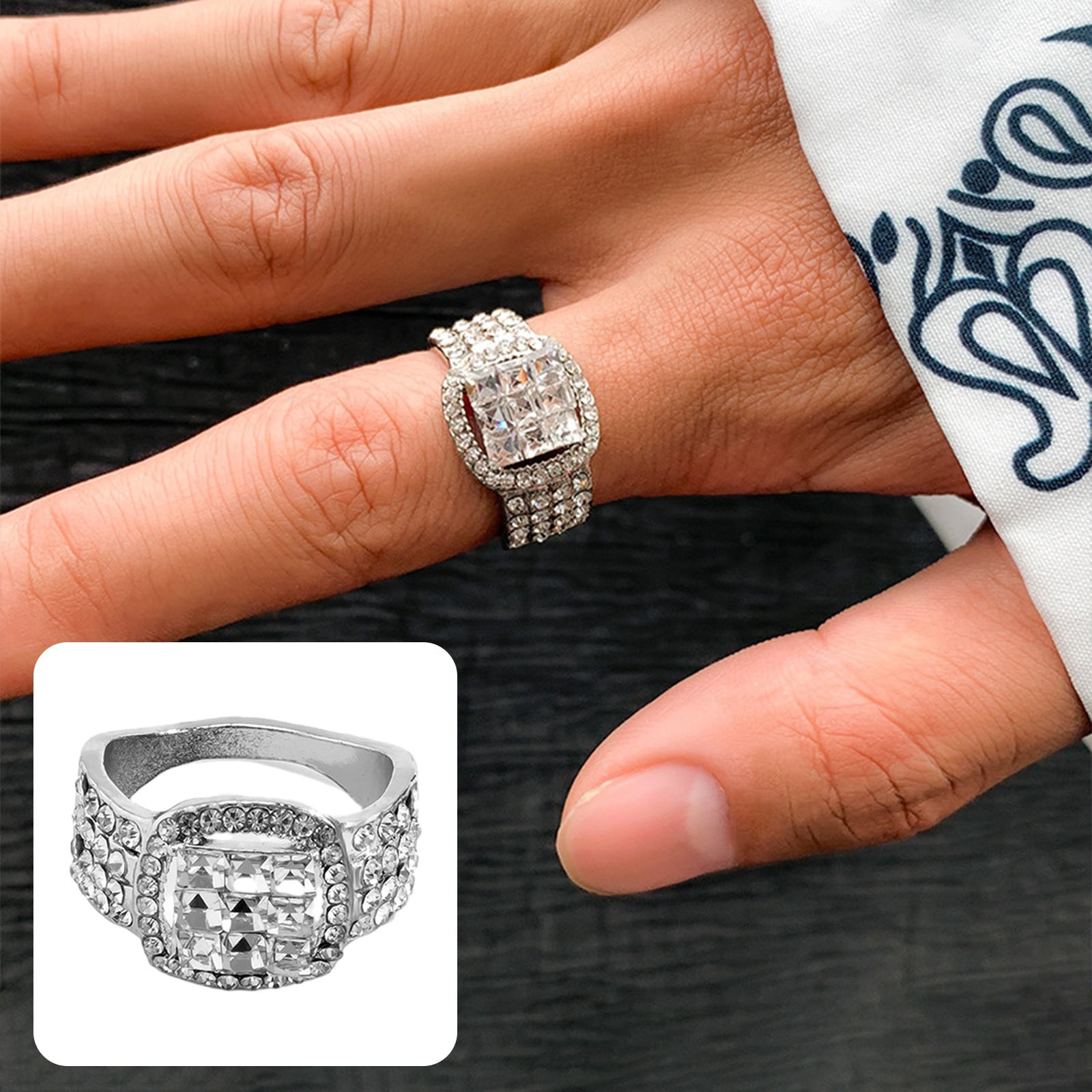 SDJMa Alloy Micro Set Zircon Ring Personalized Men's Hip Hop Ring ...