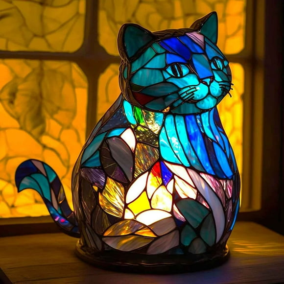 Stained Glass Cat Lamp