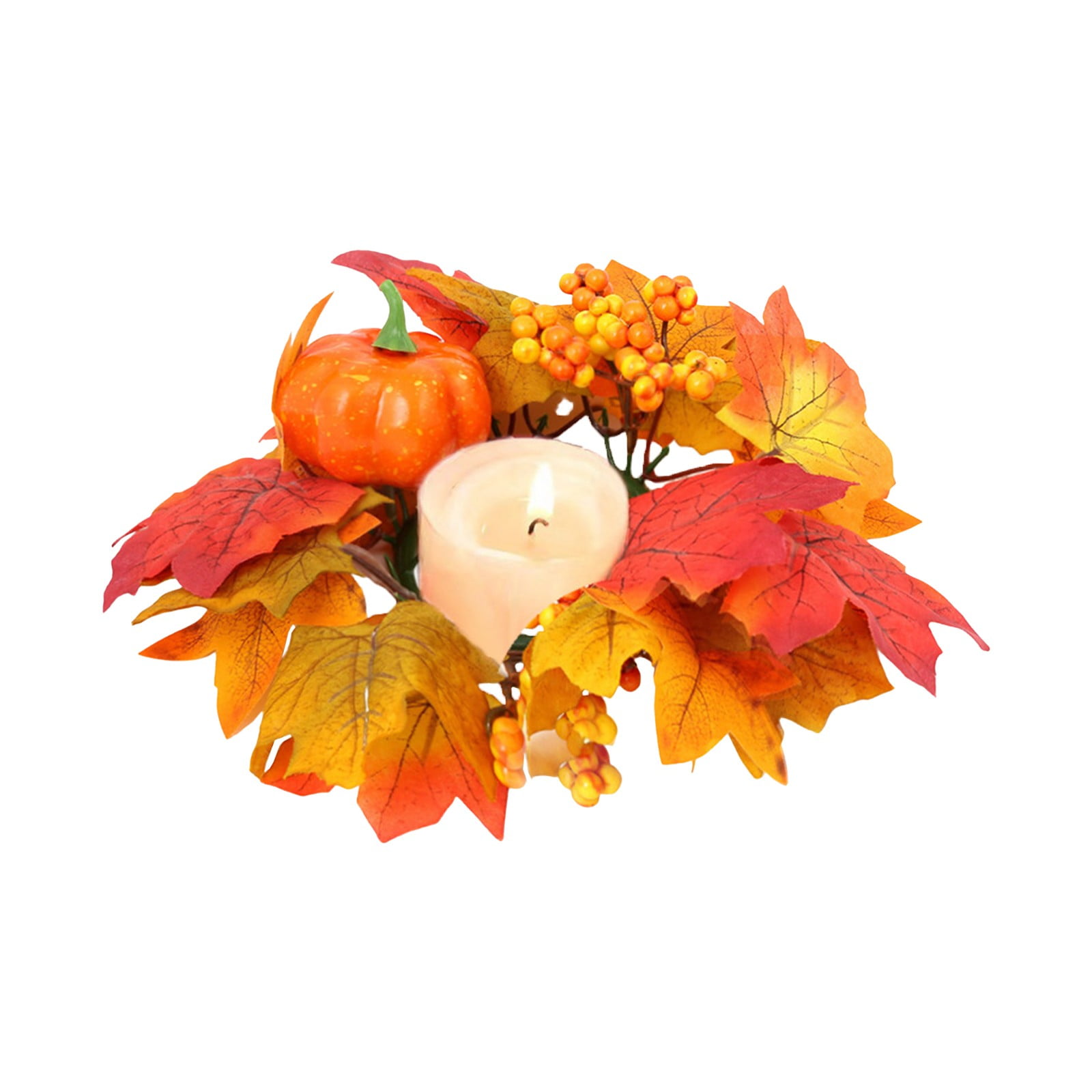 SDJMa Artificial Maple Leaves and Berries Candle Rings, Fall Candle ...