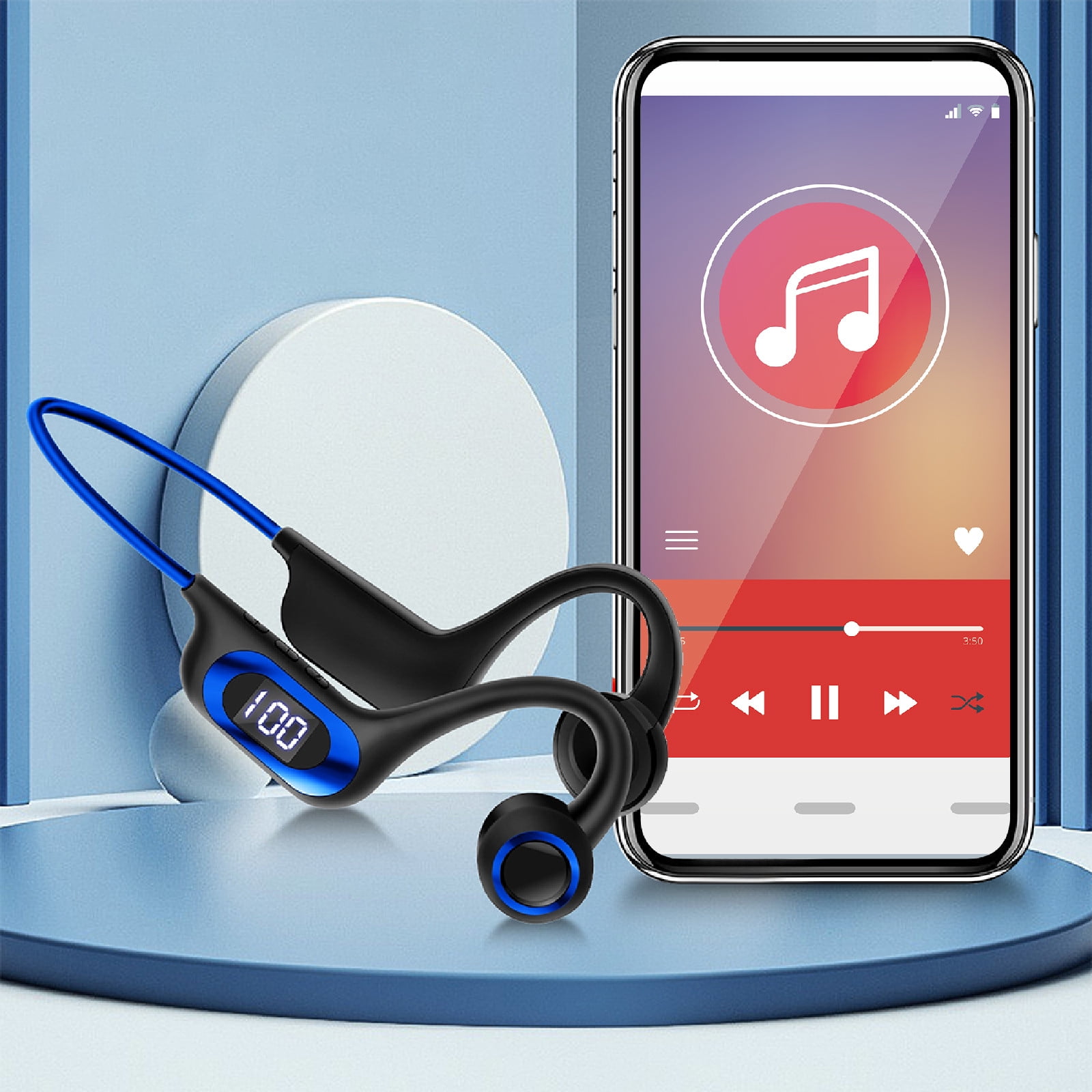 SDJMa Bone Conduction Headphones, LED Display Bluetooth Earbuds Open Ear Headphones, Wireless ...