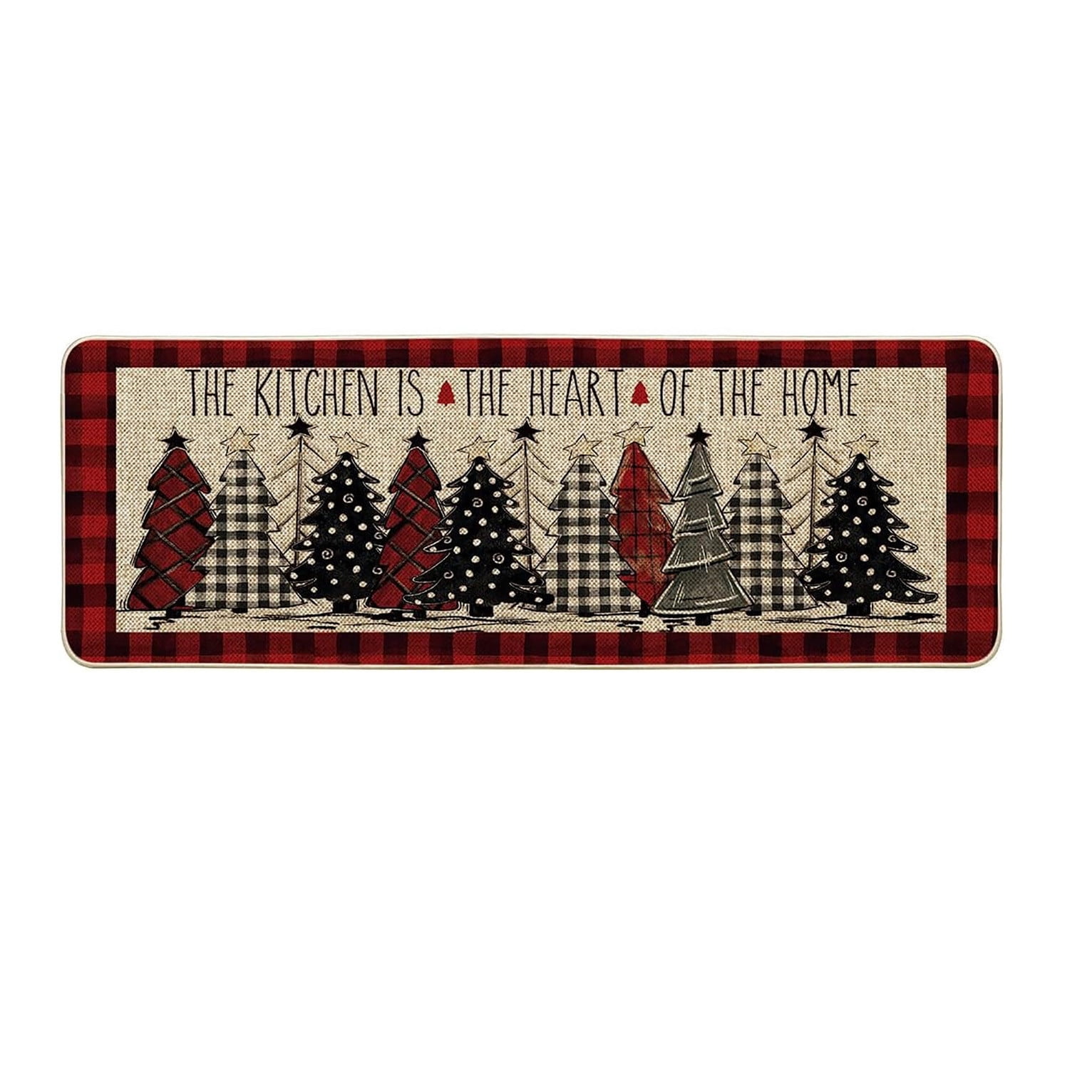SDJMa Buffalo Plaid Xmas Tree Merry Christmas Kitchen Mats, Winter Home ...