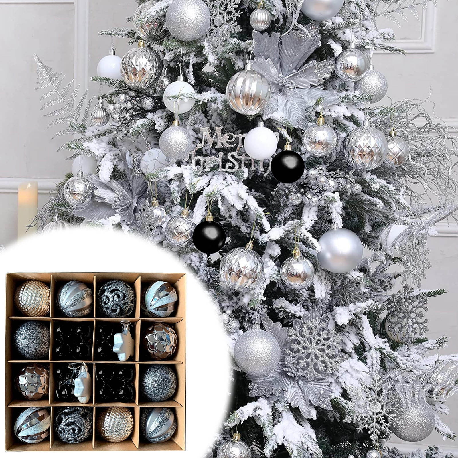 SDJMa Christmas Ball Ornaments 42 Pcs Christmas Tree Decorations Set Shatterproof Small Gray Silver Christmas Ornaments Balls with Hanging Loop for Holiday Party Wreath Tabletop Xmas Tree Decor Walmar...