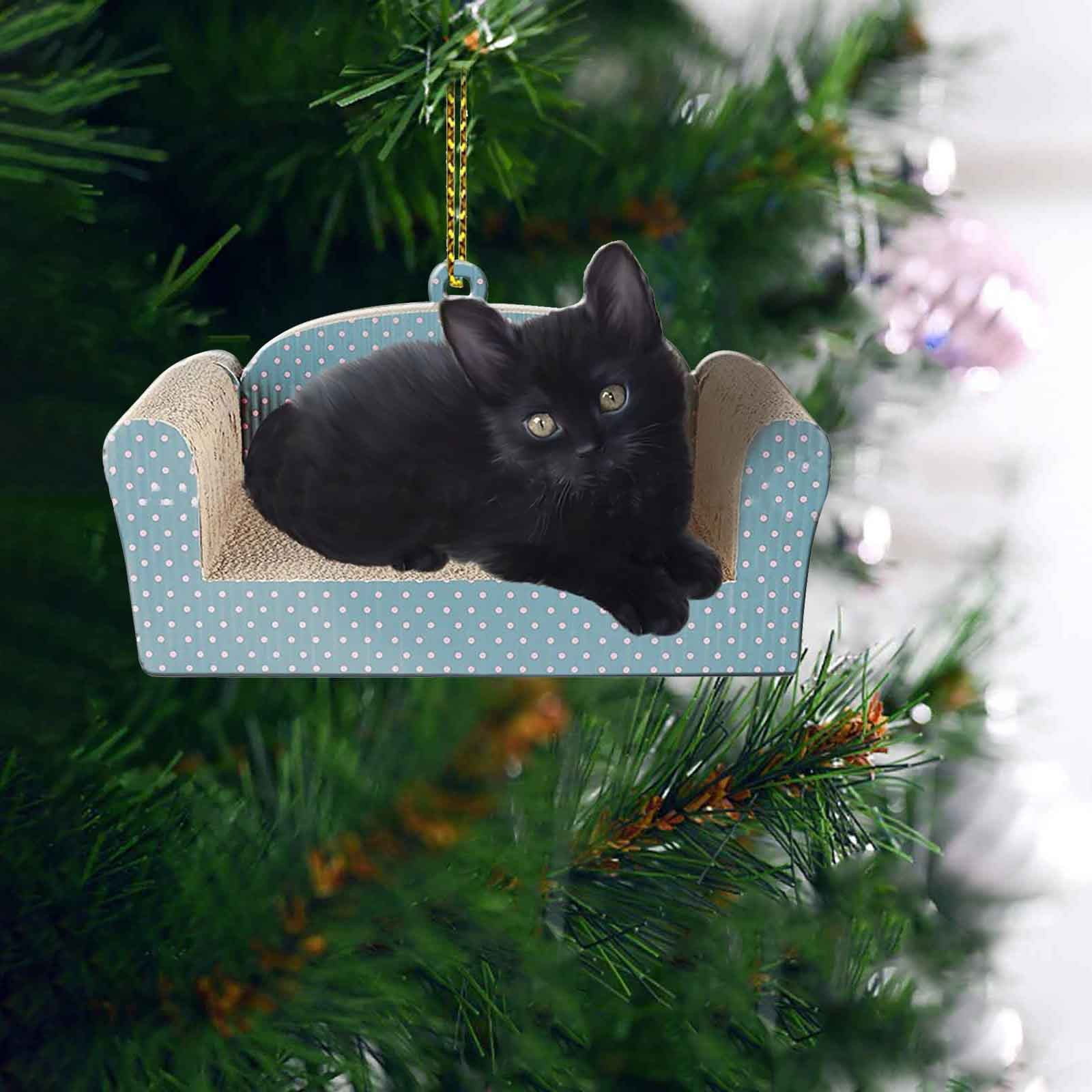 SDJMa Christmas Black Cat Ornament, Funny Black Cat Lying on Sofa ...