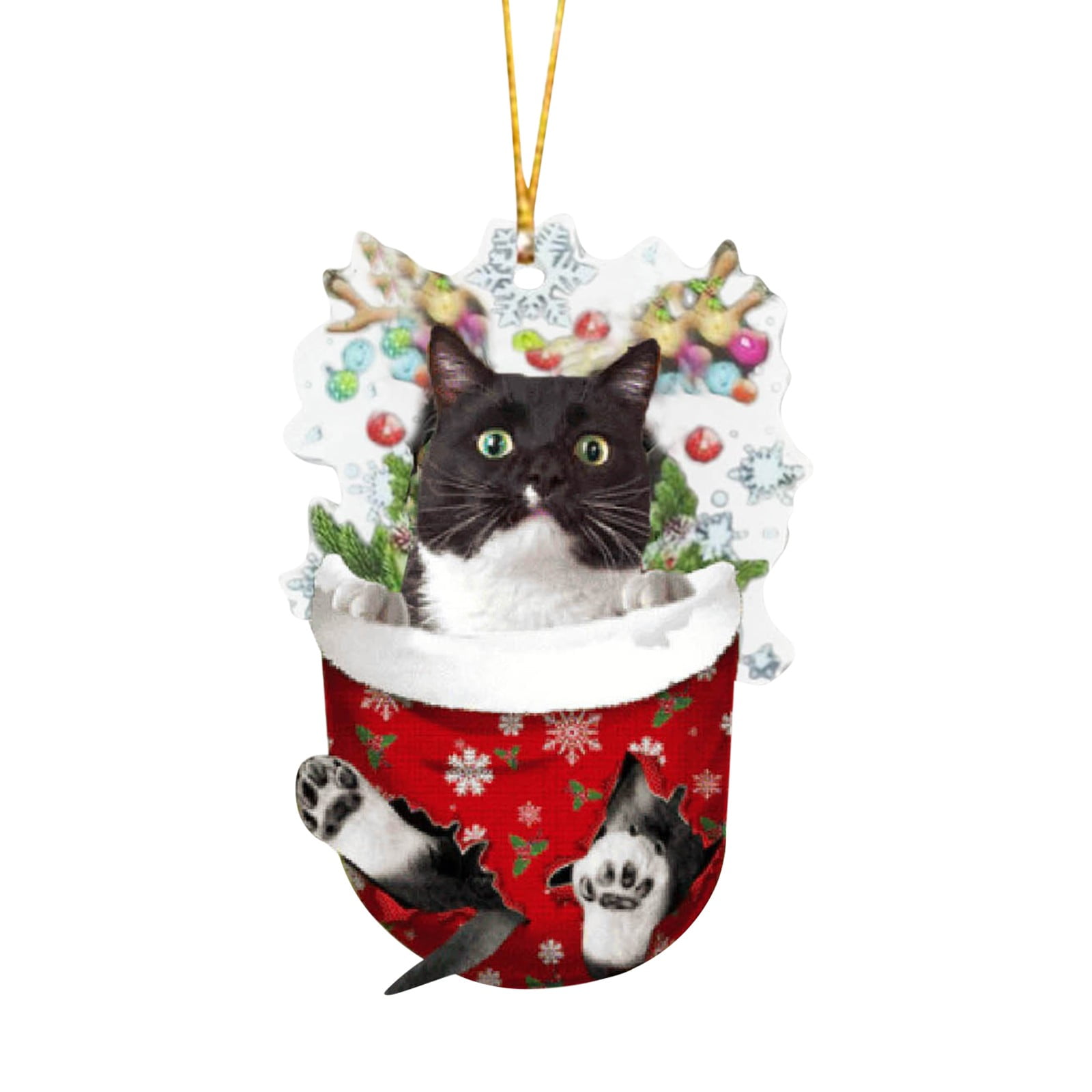 SDJMa Christmas Cat Ornament, Funny Cat Christmas Tree Hanging Ornament ...