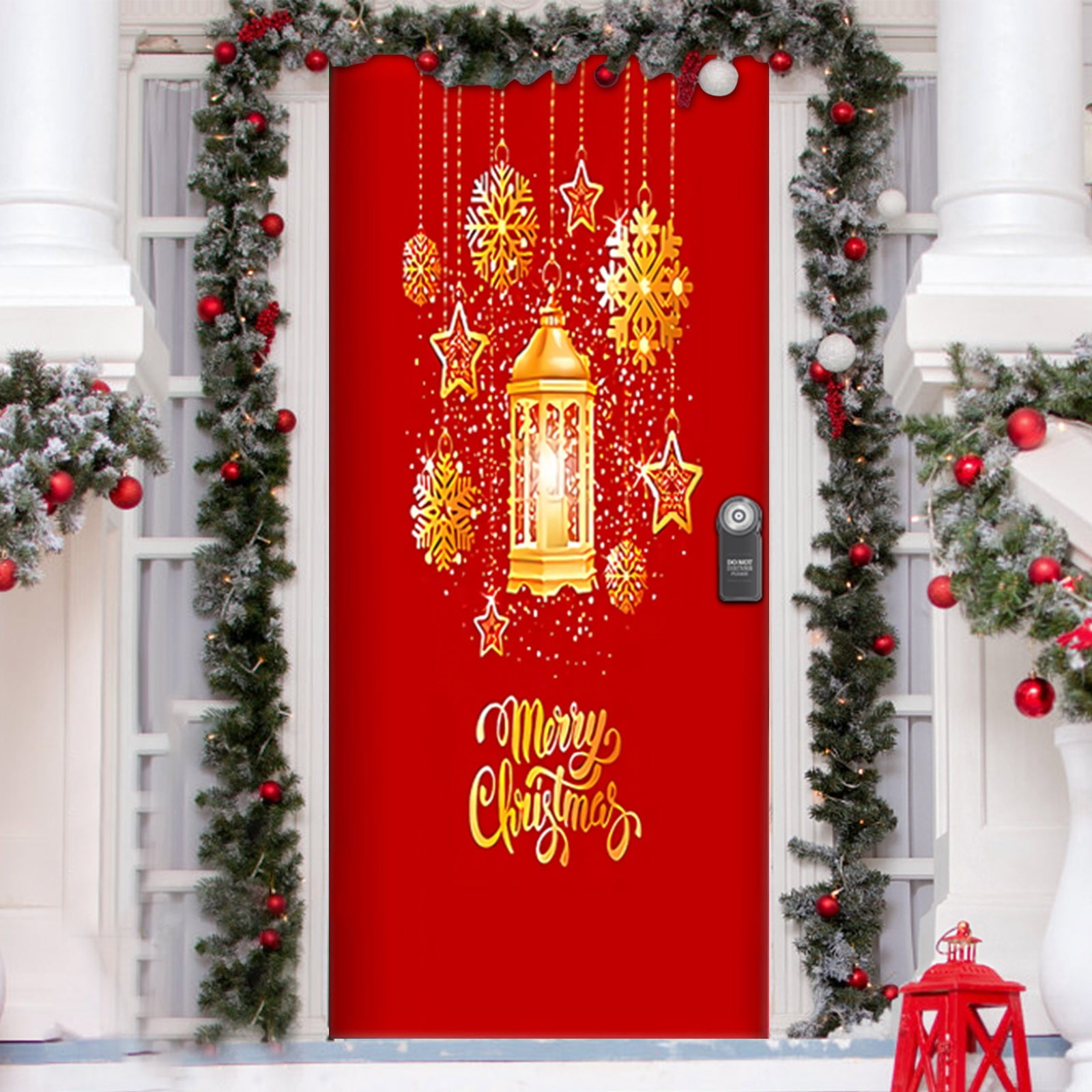 SDJMa Christmas Door Cover, Gold Snowflake Door Cover Banner, Rustic ...