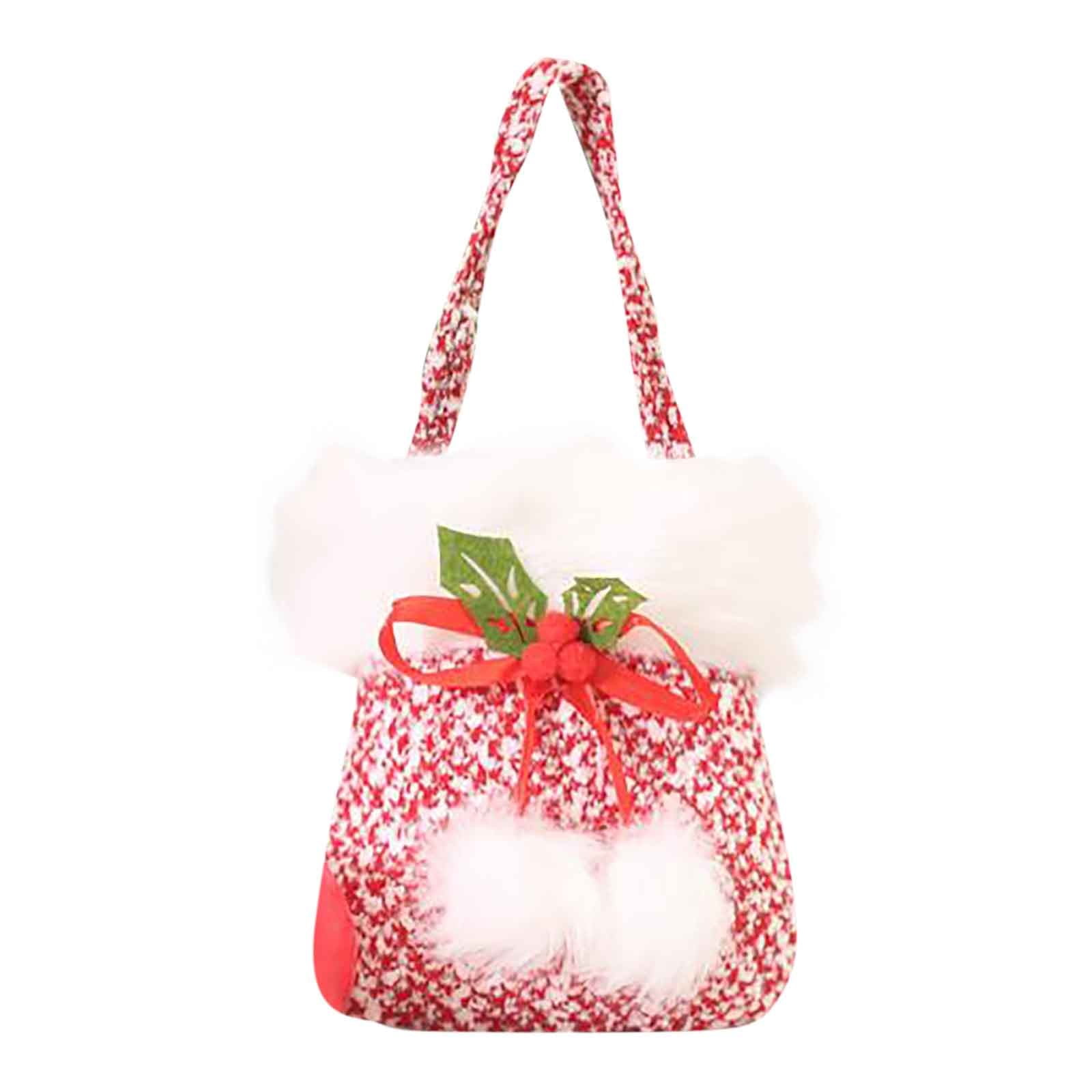 Sdjma Christmas T Bags Red Plush Ball T Bags With Handles Xmas