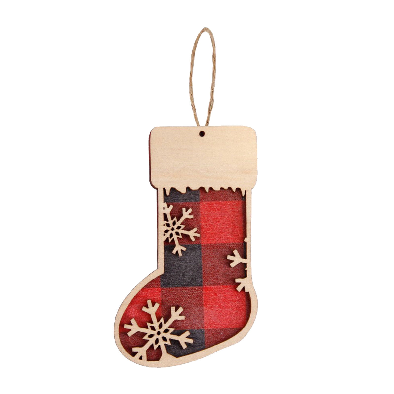 SDJMa Christmas Stocking Ornaments, Mini Wooden Buffalo Plaid Snowflake ...