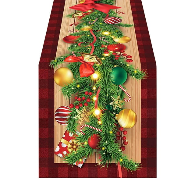 SDJMa Christmas Table Runner Buffalo Plaid Christmas Decorations ...