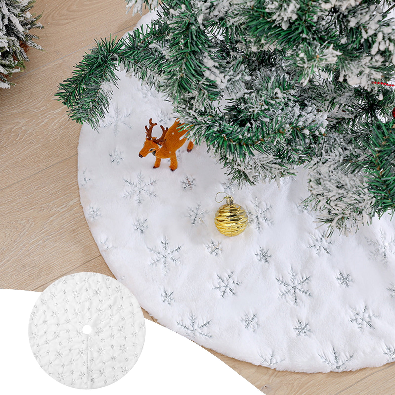 SDJMa Christmas Tree Skirt 30 Inches, Silver Sequin Snowflake Tree ...