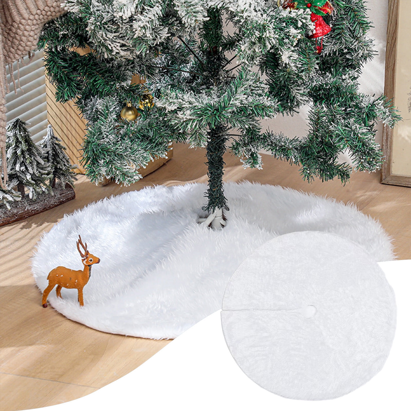 SDJMa Christmas Tree Skirt 30 Inches, White Plush Tree Skirts, Rustic ...