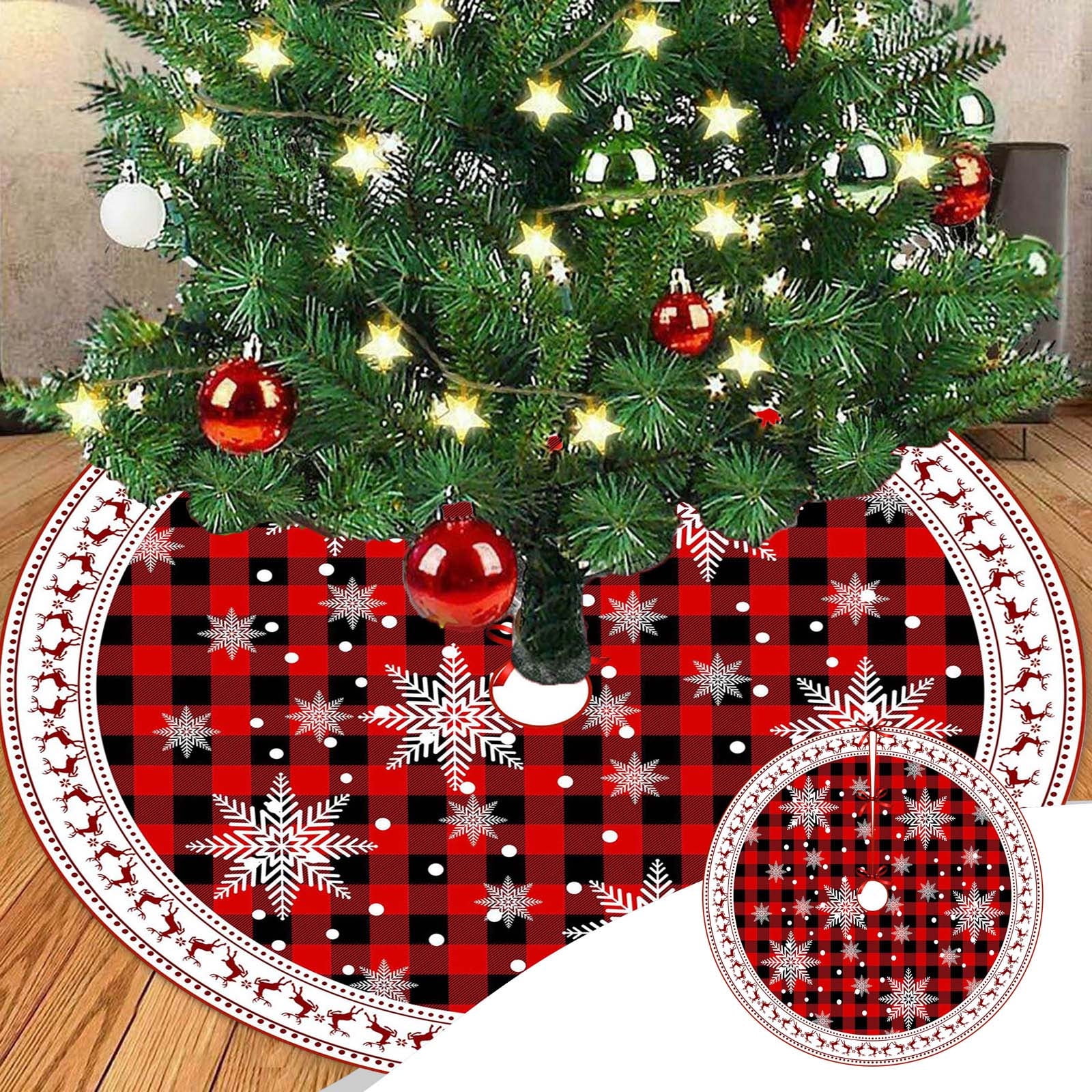 SDJMa Christmas Tree Skirt 36 Inches, Buffalo Plaid Snowflake Tree ...