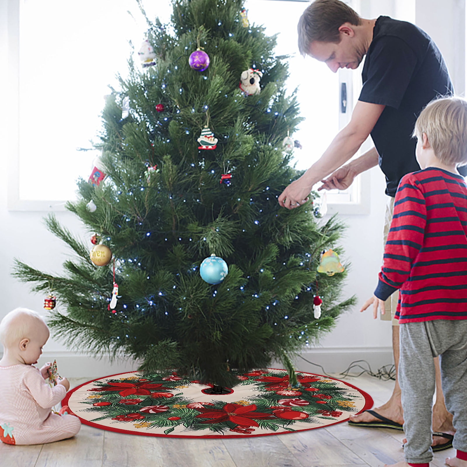 SDJMa Christmas Tree Skirt with Berries and Poinsettia Flowers, Rustic ... SDJMa Christmas Tree Skirt with Berries and Poinsettia Flowers, Rustic ...