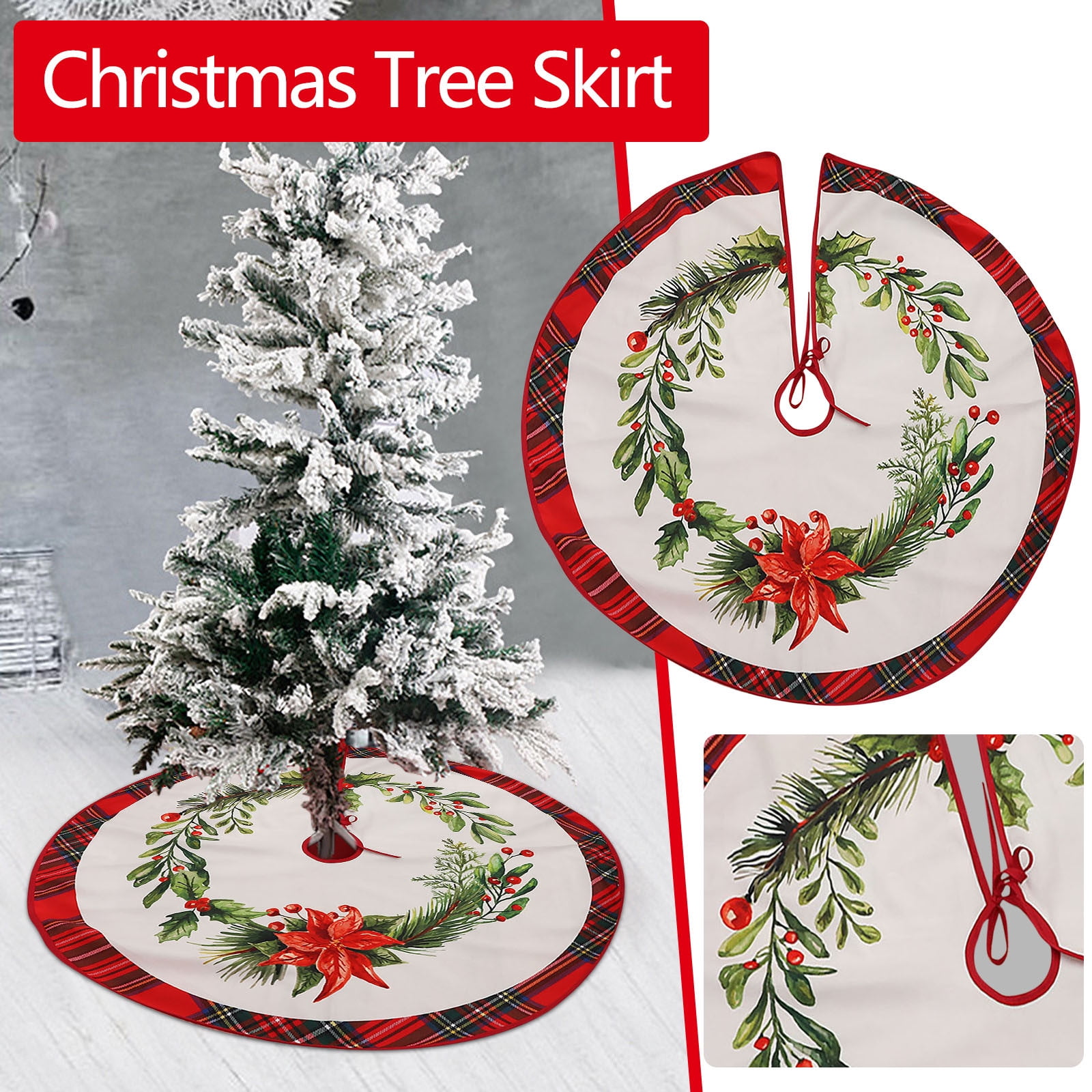 SDJMa Christmas Tree Skirt with Berry Flowers Poinsettia Printed Round ... SDJMa Christmas Tree Skirt with Berry Flowers Poinsettia Printed Round ...