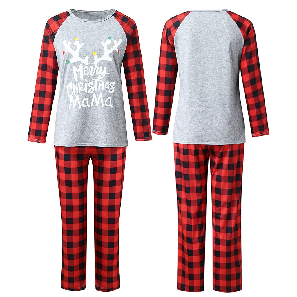 SDJMa Christmas Women Plaid Deer Print Long Sleeve Tops+Pants Family ...
