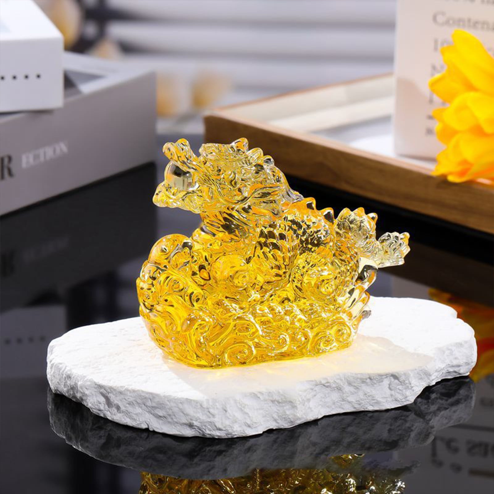 SDJMa Crystal Dragon Statue Hand Blown Glass Dragon Figurines Chinese ...